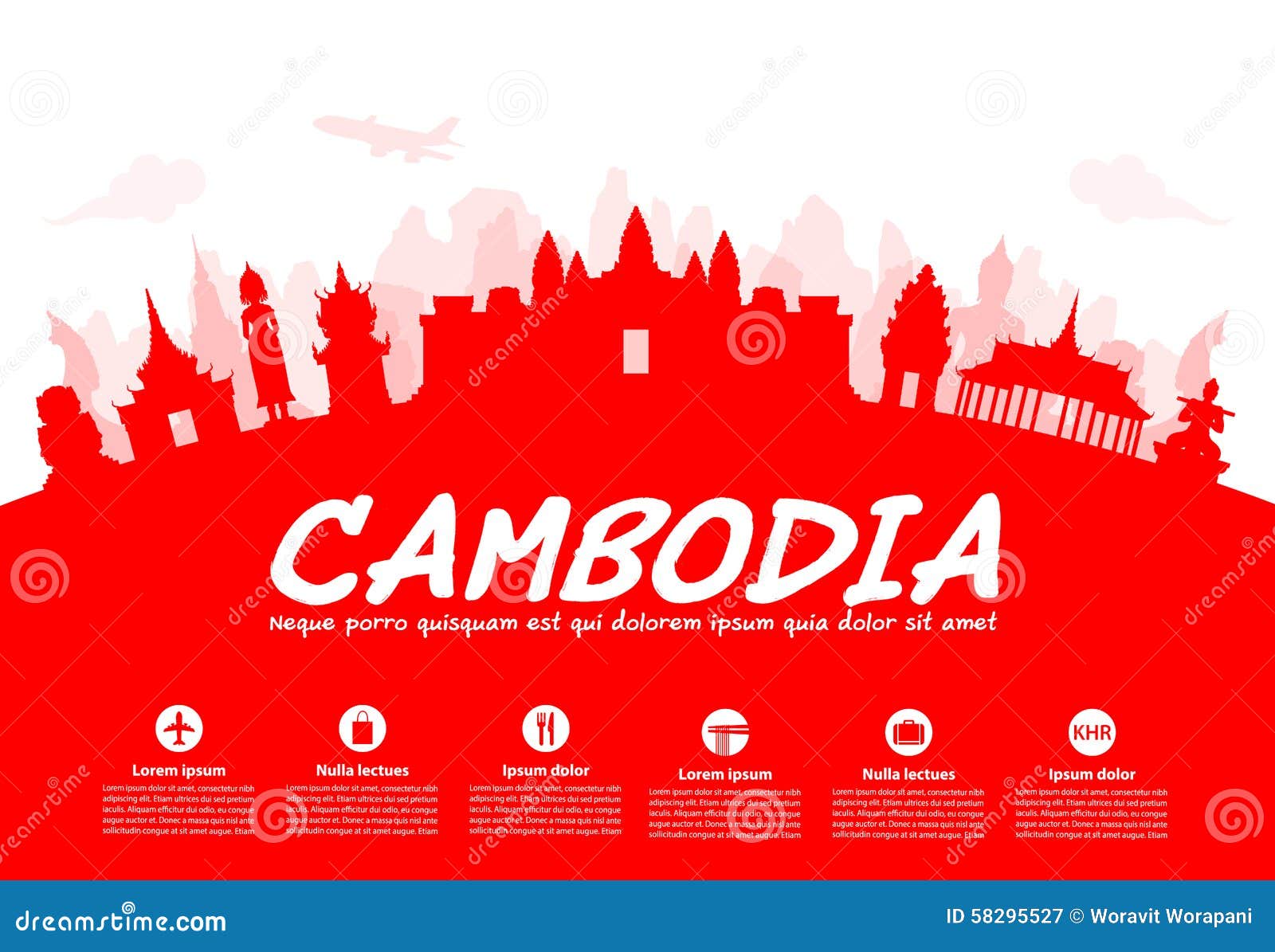 Beautiful Cambodia Travel Landmarks. Stock Vector - Illustration of ...