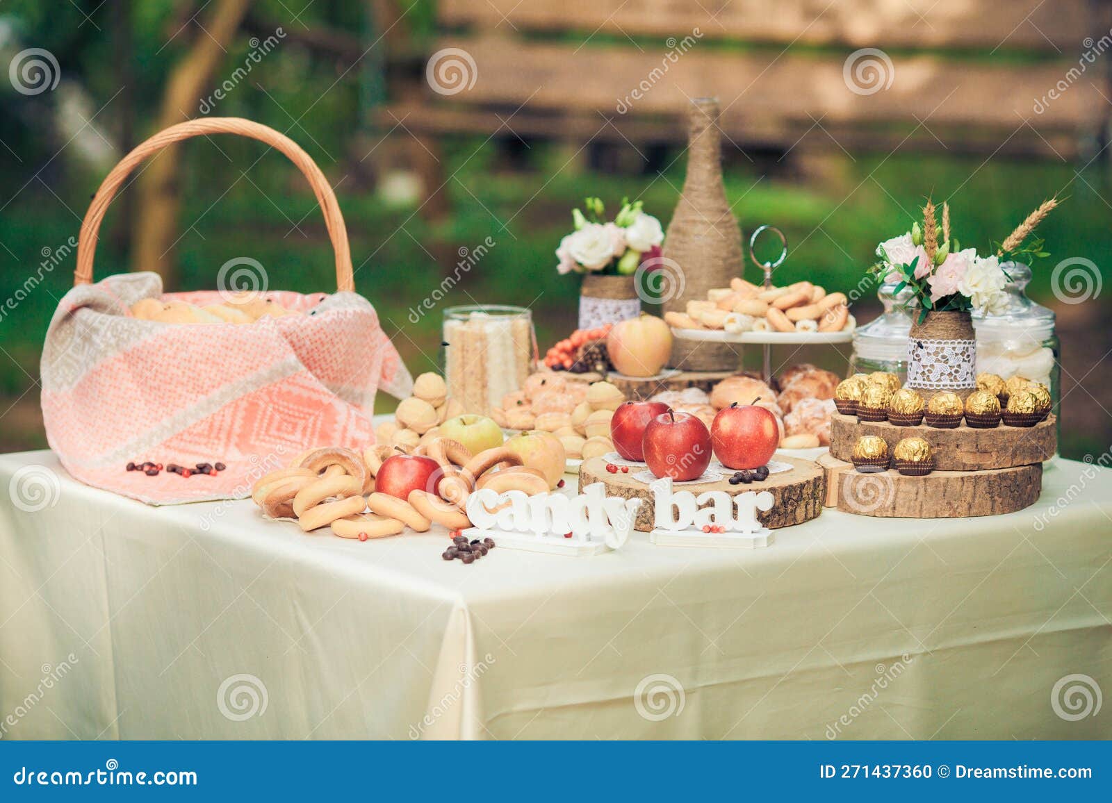 Beautiful Candy Bar with Delicious Sweets Made in Rustic Country Style ...