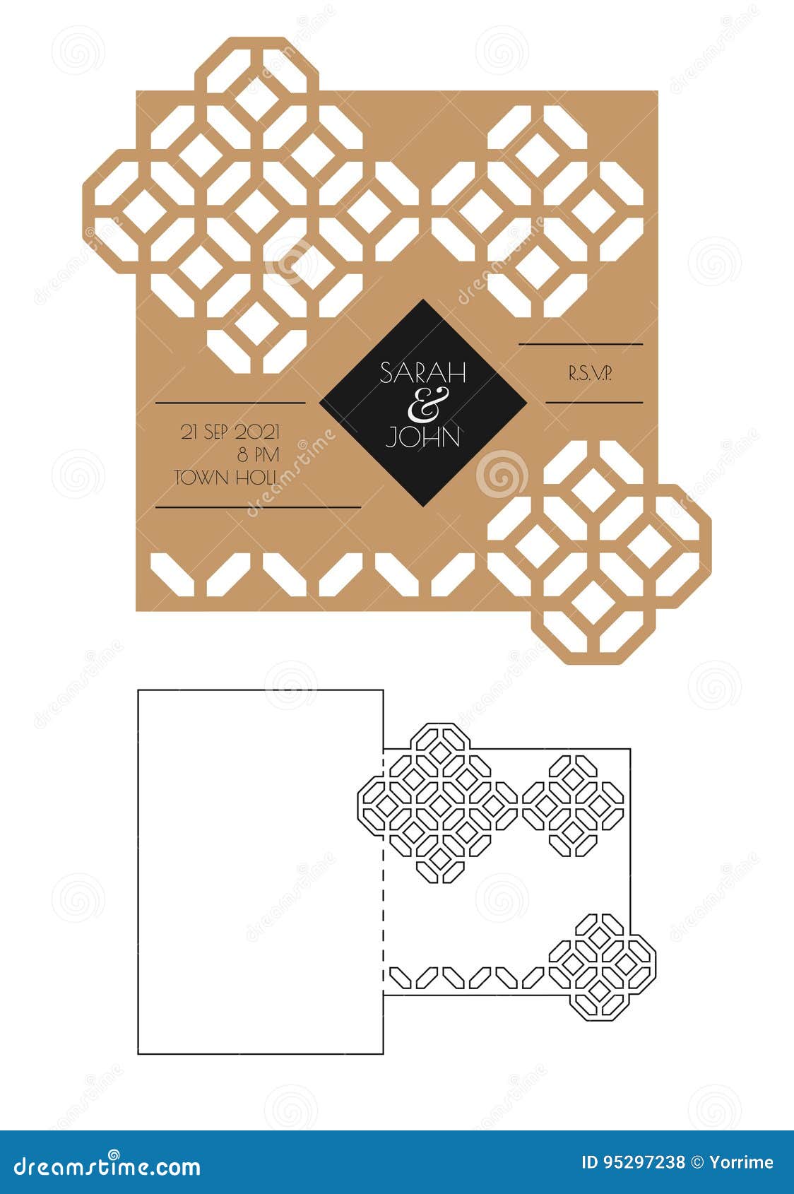 Beautiful Card with Geometry Elements. Vector Template for Laser ...