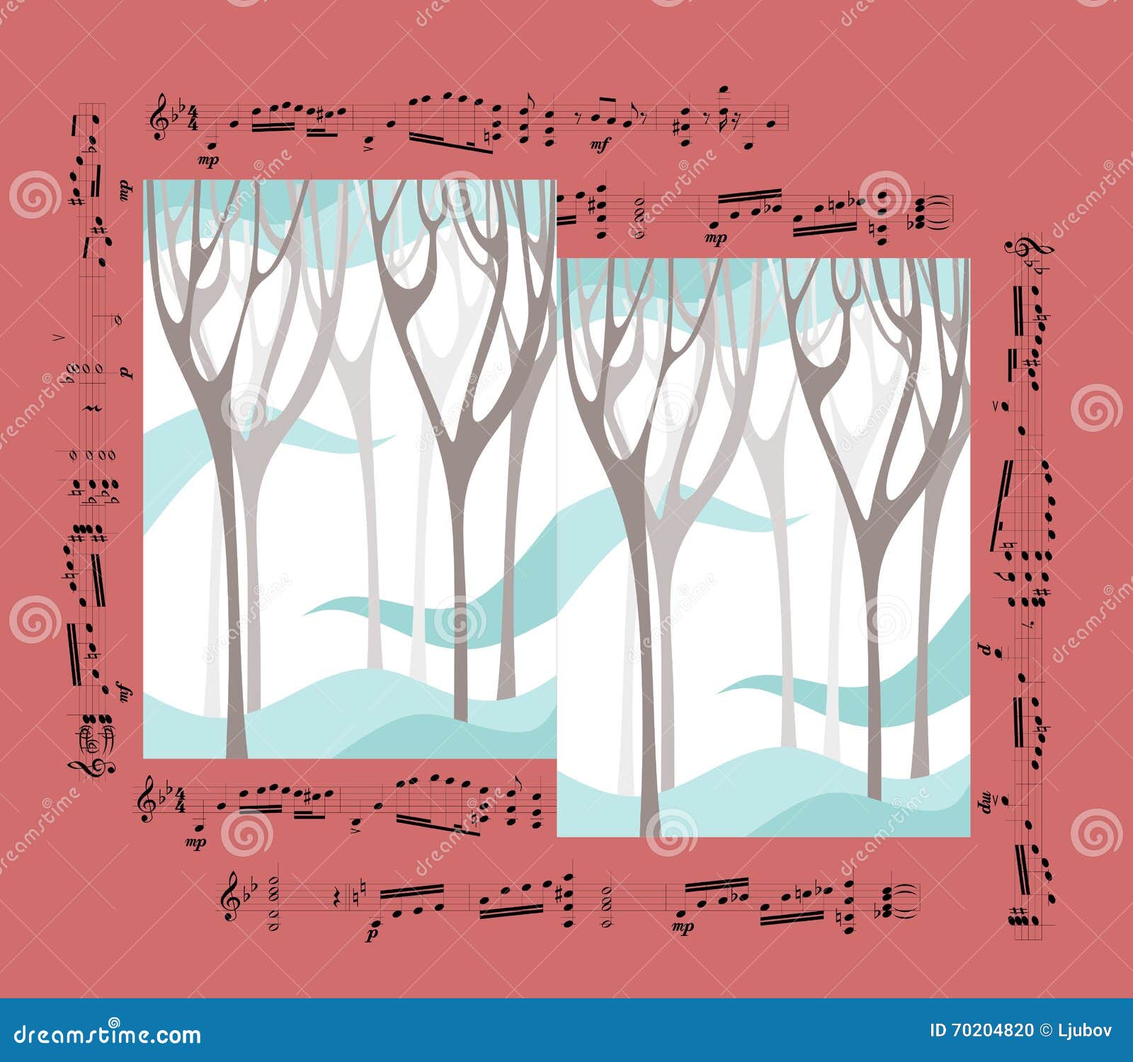 Beautiful Card with Winter Forest and Musical Notes. Stock Vector ...