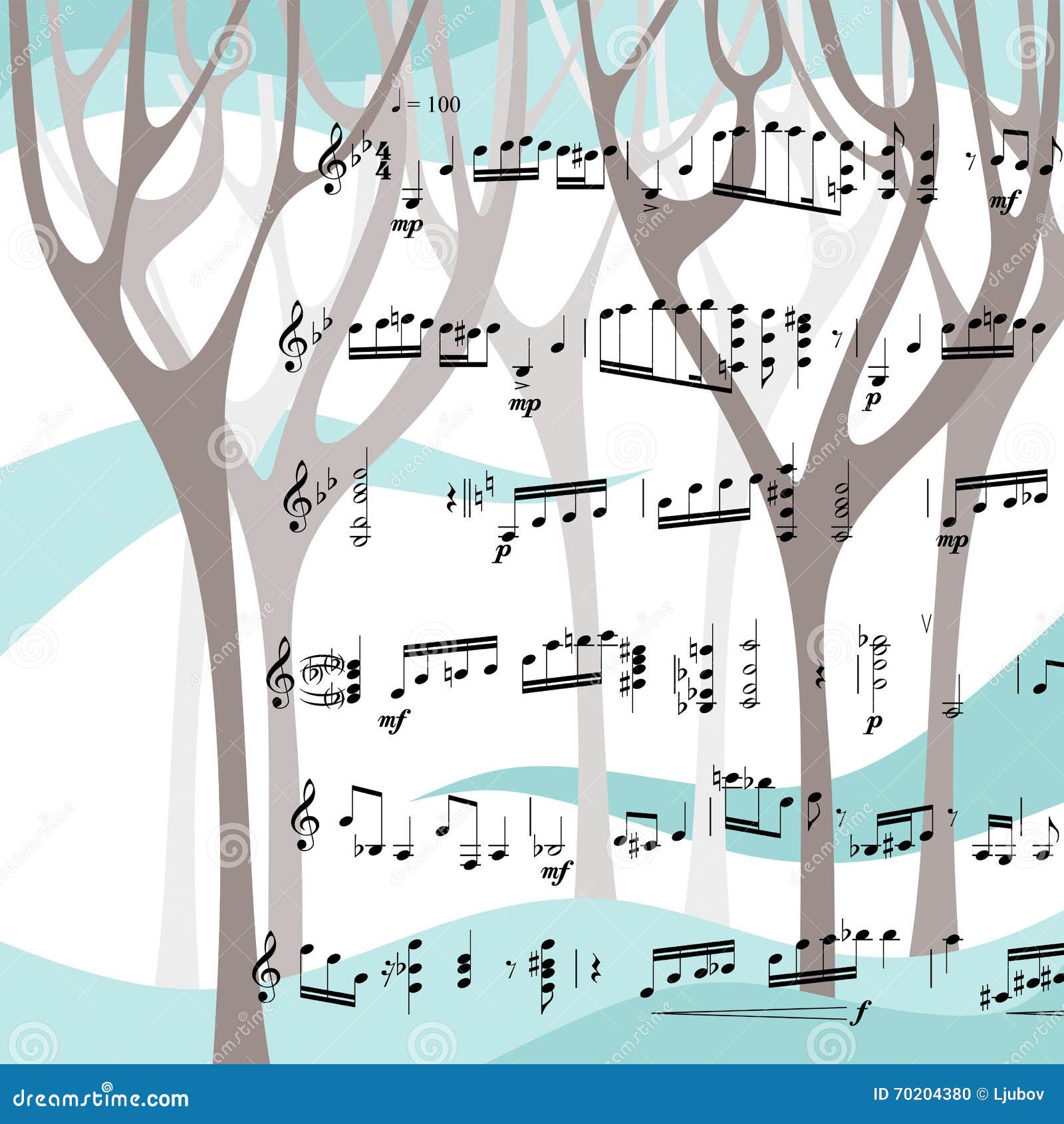 Beautiful Card with Winter Forest and Musical Notes. Stock Vector ...