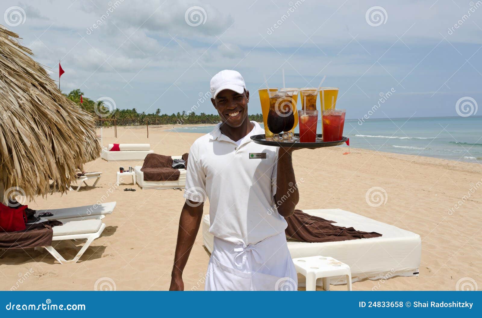 Beautiful Caribbean Beach and Local Waiter Editorial Stock Photo ...