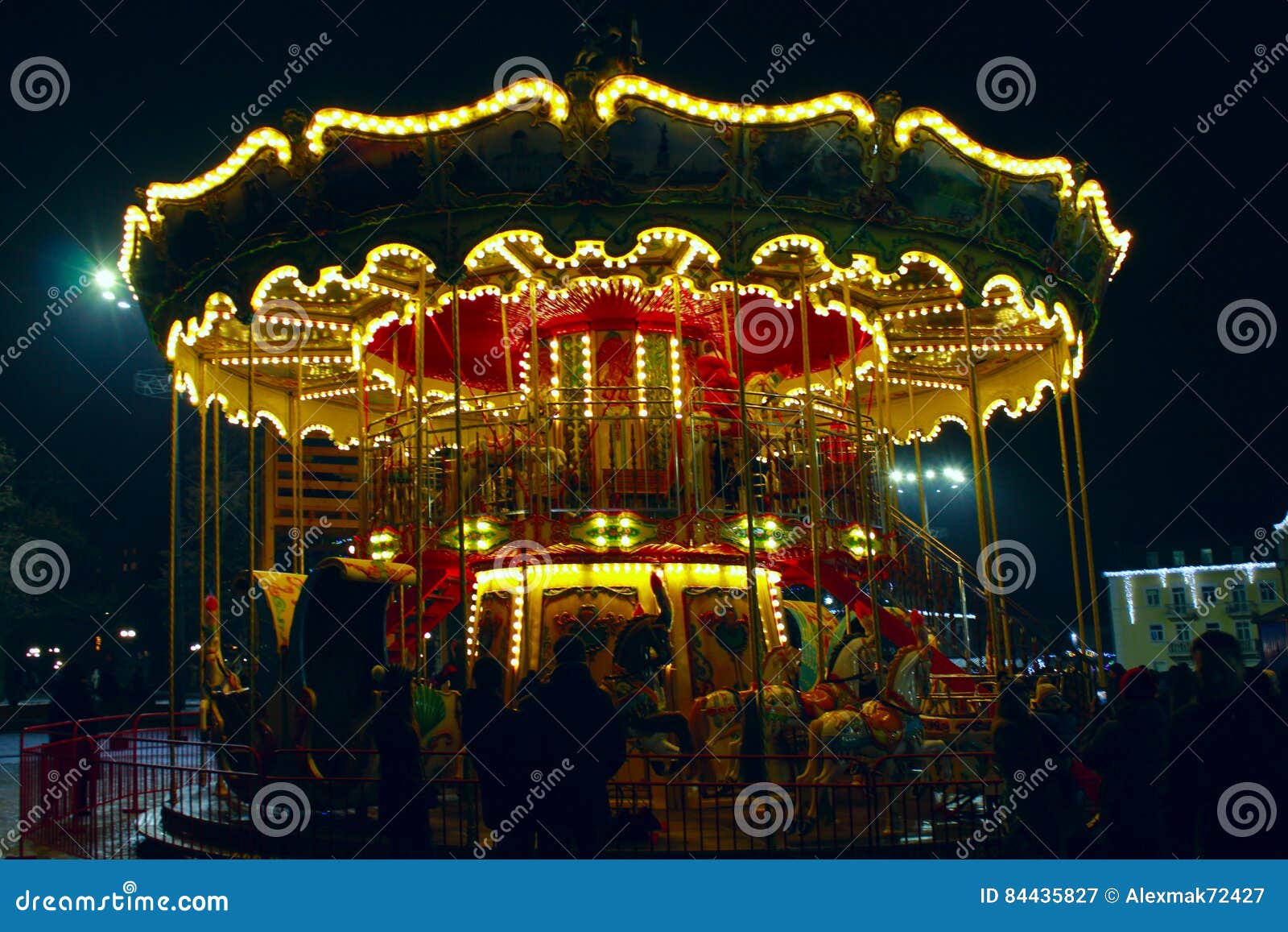 Beautiful Carousel In The City At Night Picture Editorial Image ...