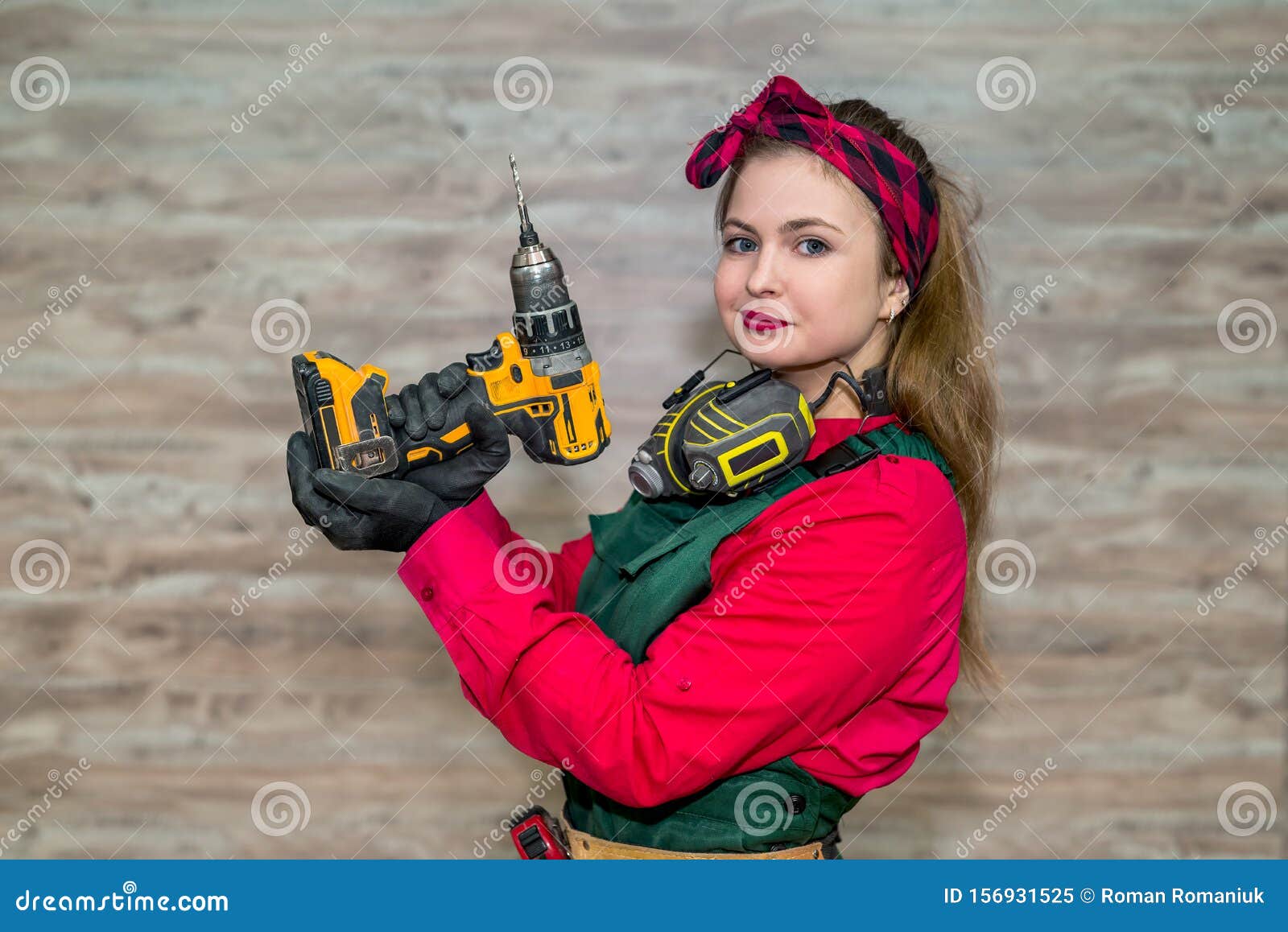 Beautiful Carpent Worker Posing with Drill Machine Stock Image - Image ...
