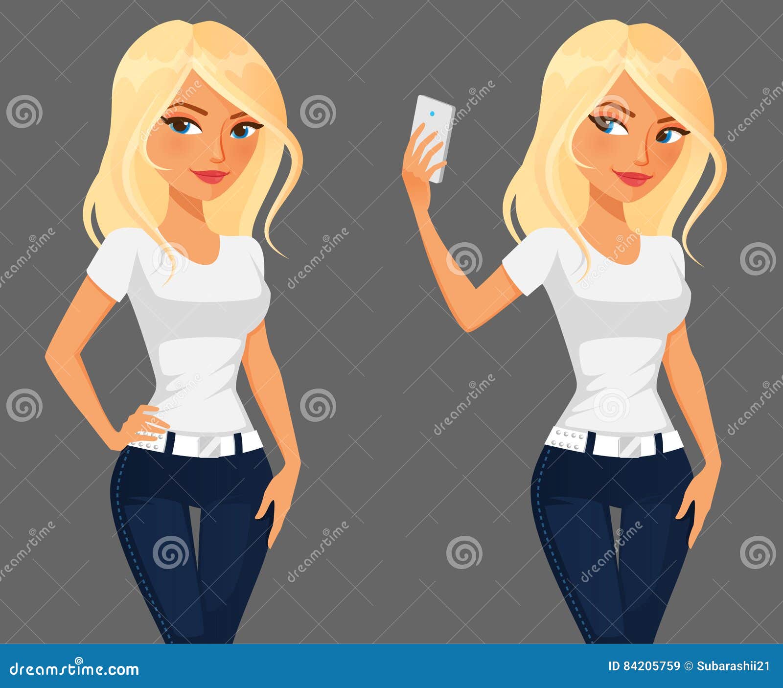 Beautiful Cartoon Girl Taking Selfie Stock Vector Illustration Of