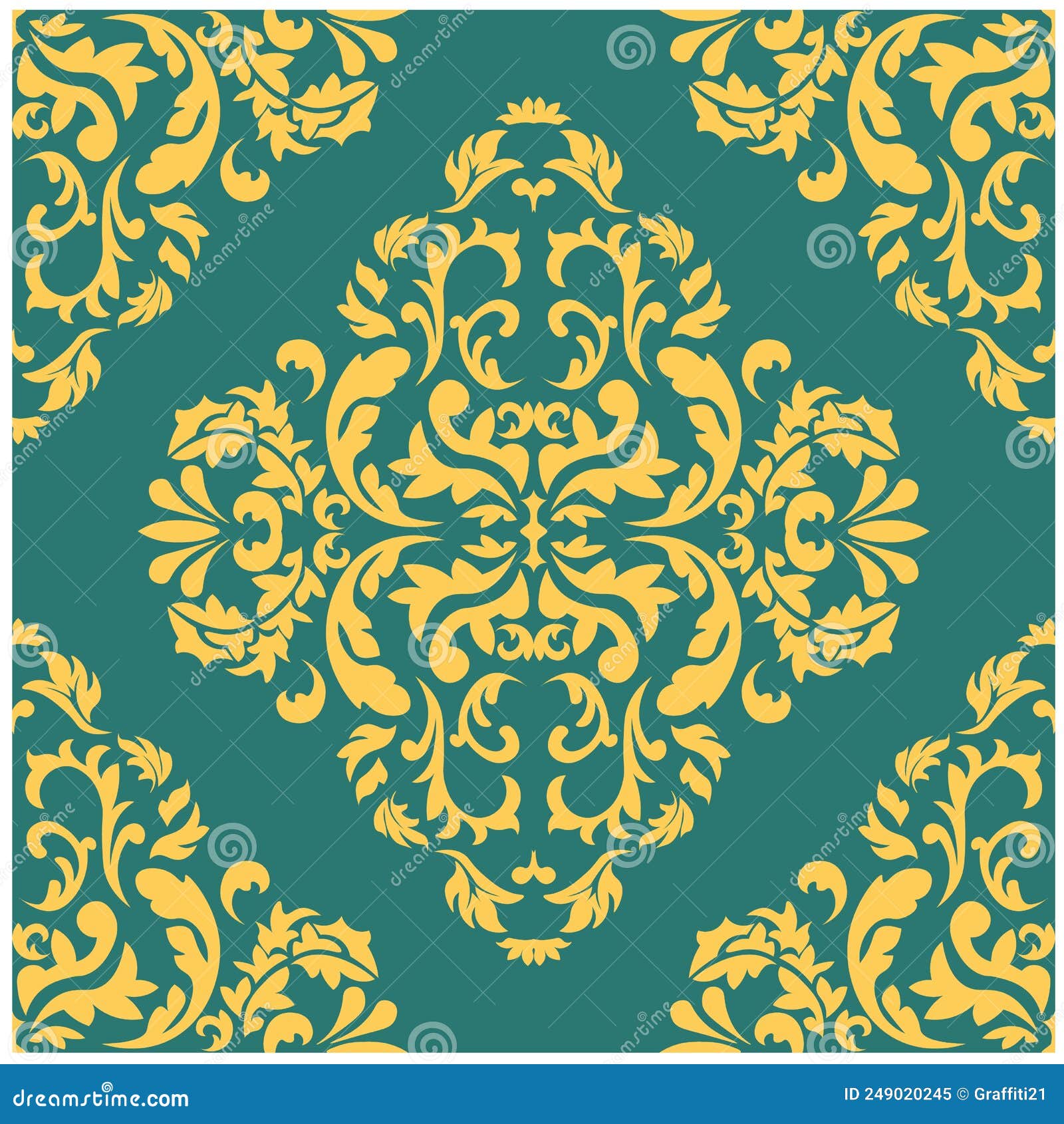 Beautiful Cartoon Illustration with Damask Pattern. Vector Vintage Damask Pattern Design ...