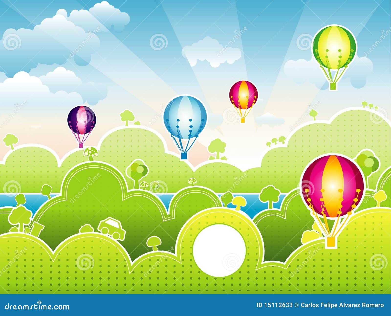 Beautiful Cartoon Landscape Stock Vector - Illustration of rays, pretty ...