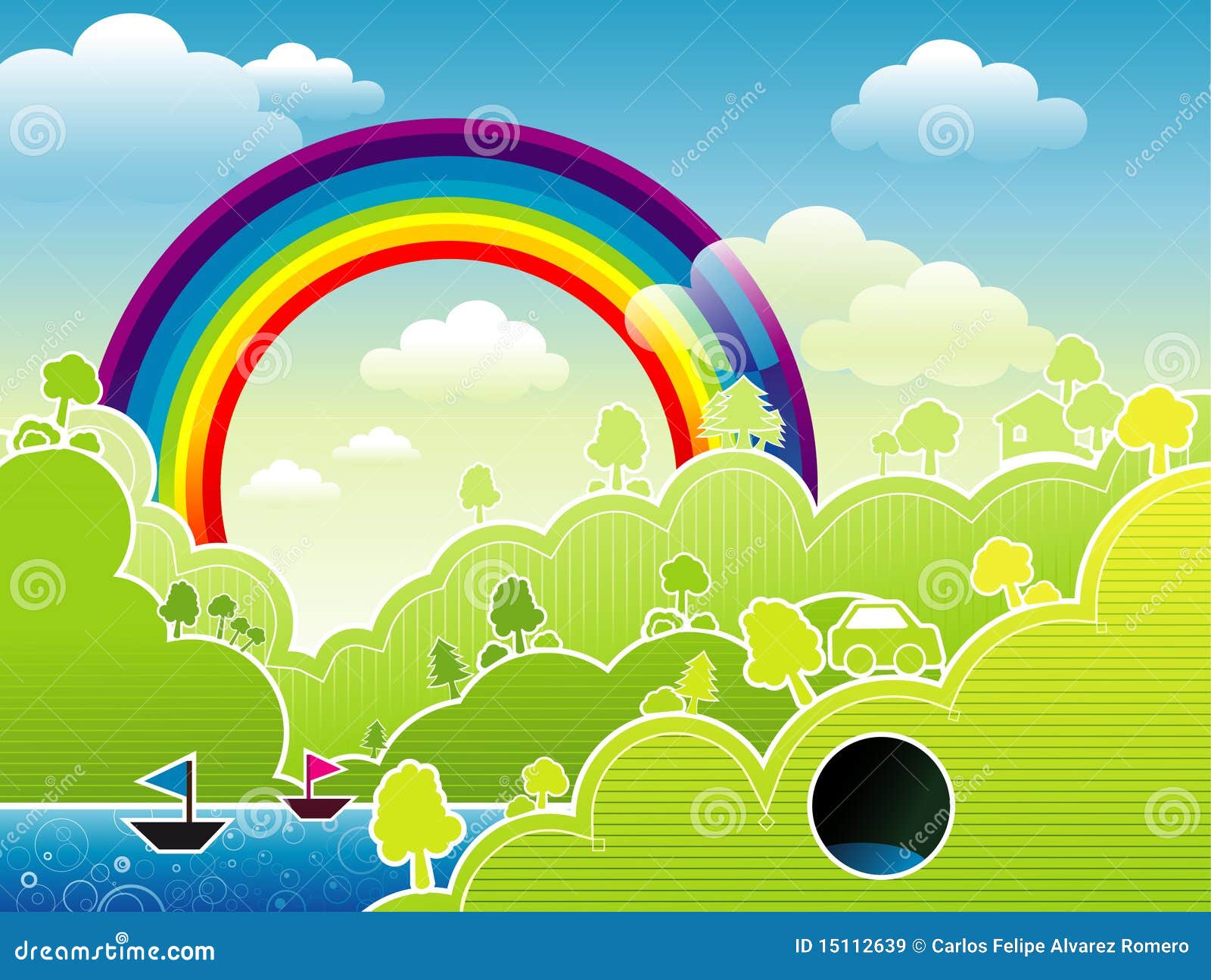 Beautiful Cartoon Landscape Stock Vector - Illustration of nature ...