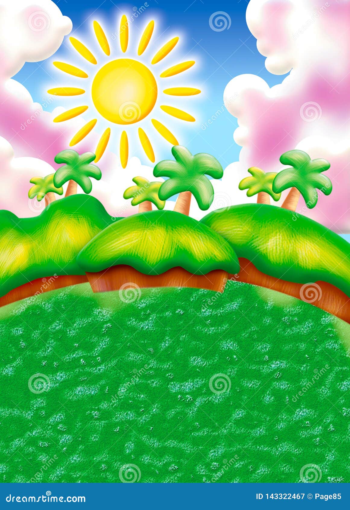 Beautiful Cartoon Landscape Stock Illustration - Illustration of nature ...