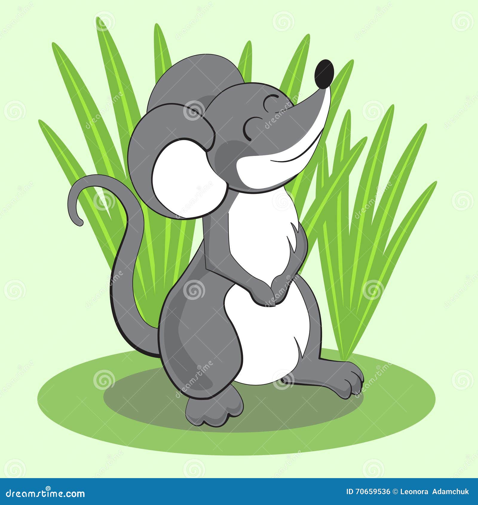 Beautiful Cartoon Mouse Standing on Grass and Smiling. Vector Stock ...