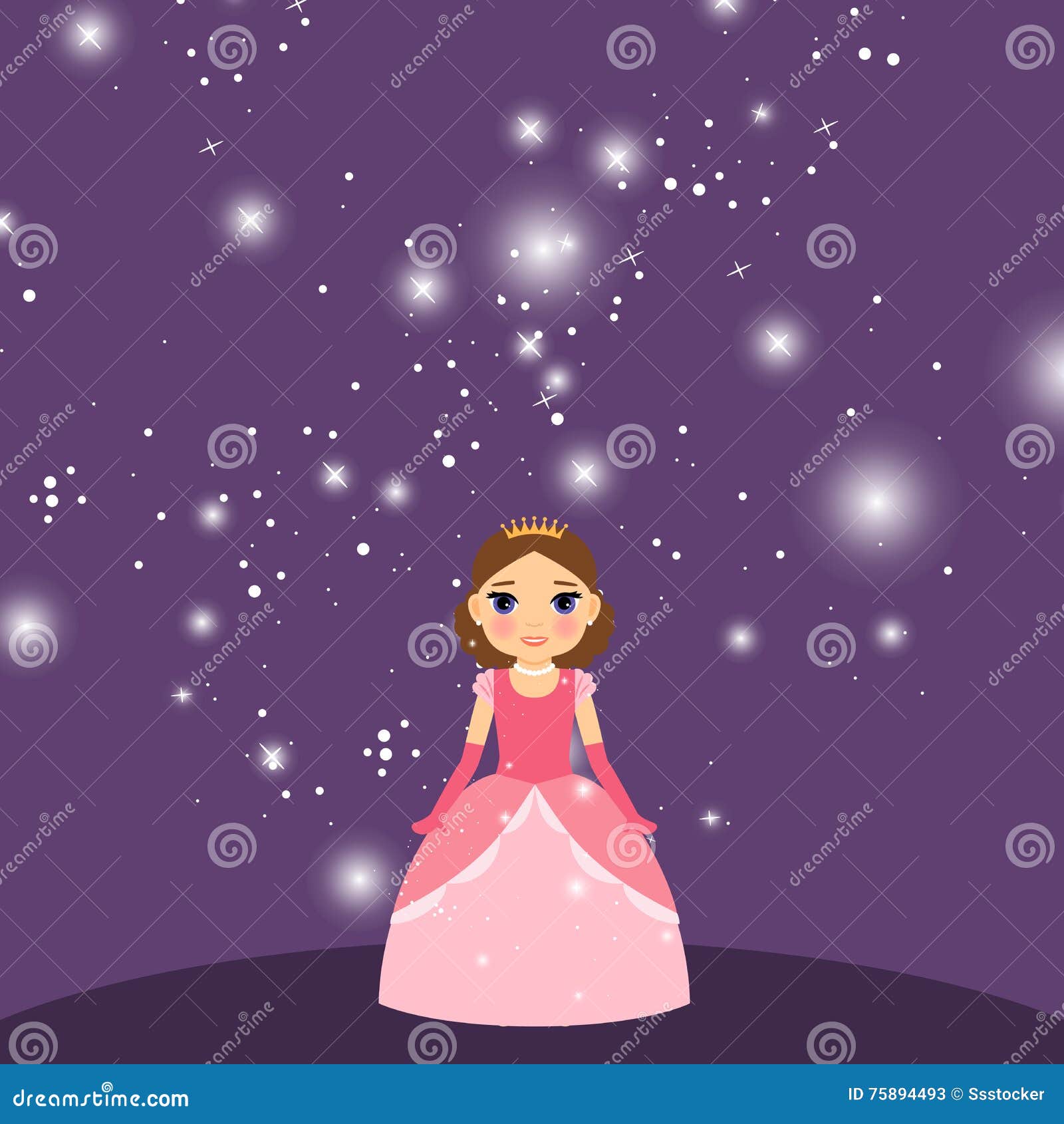 Beautiful Cartoon Princess on Violet Background Stock Vector ...