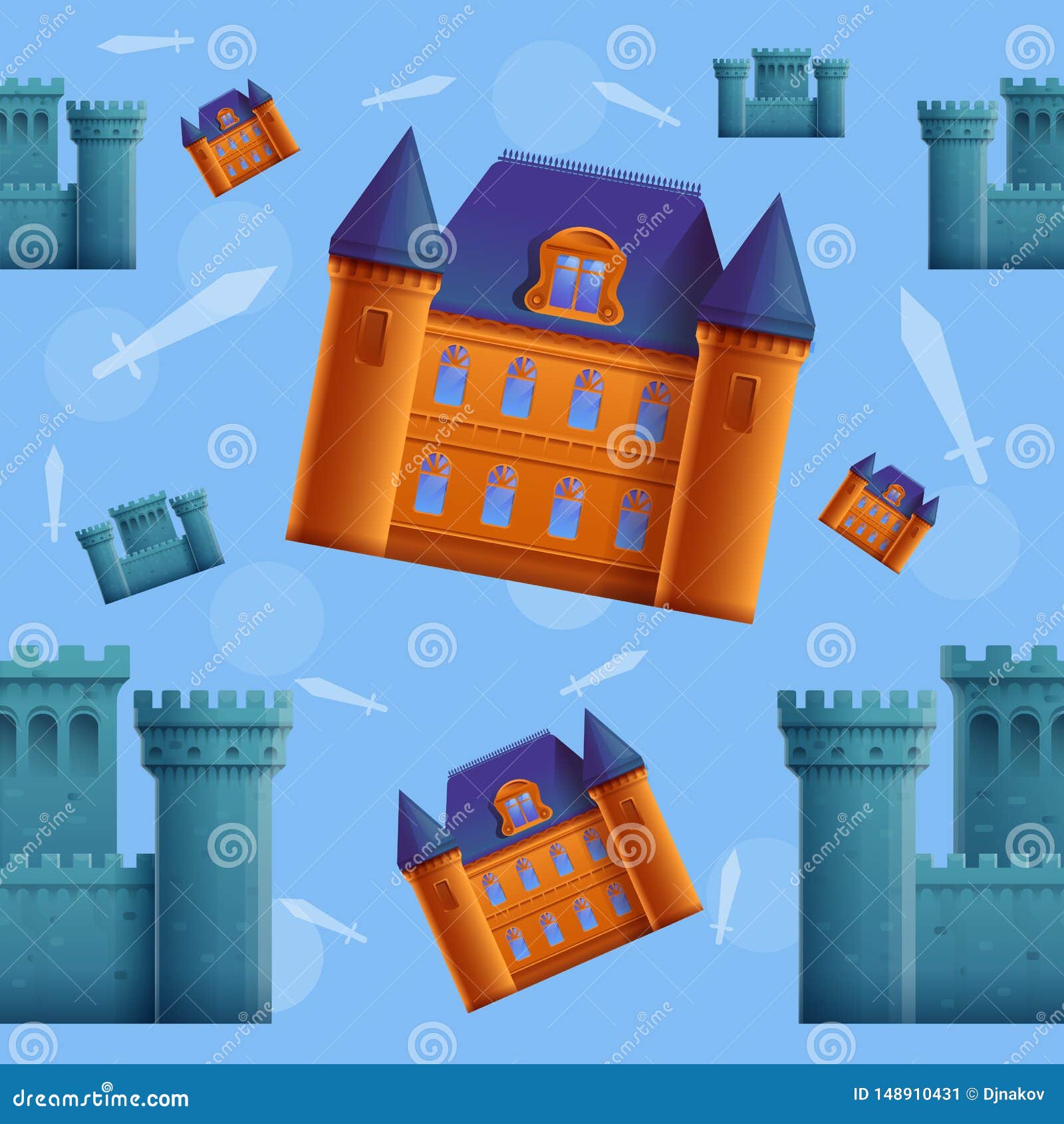 Beautiful Cartoon Seamless Pattern on the Theme of Castles Stock ...