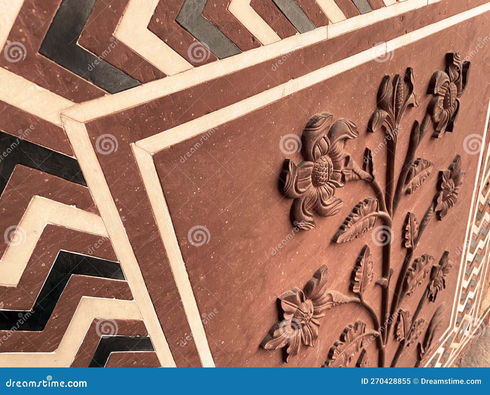 Beautiful Carved Design on the Red Stone from Mogul Era. Stock Image ...