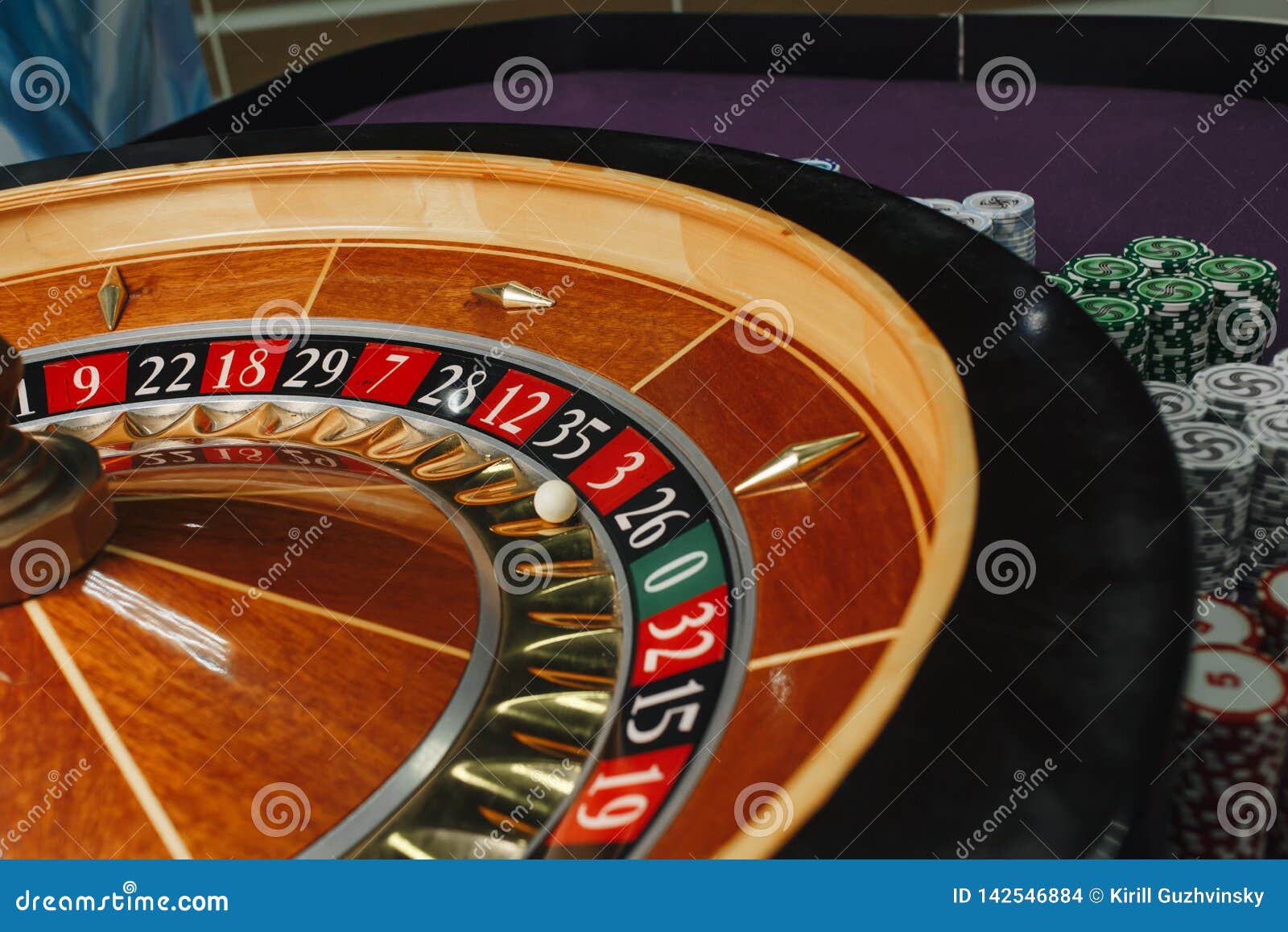 Beautiful Casino Roulette Close-up with Playing Chips Stock Photo ...