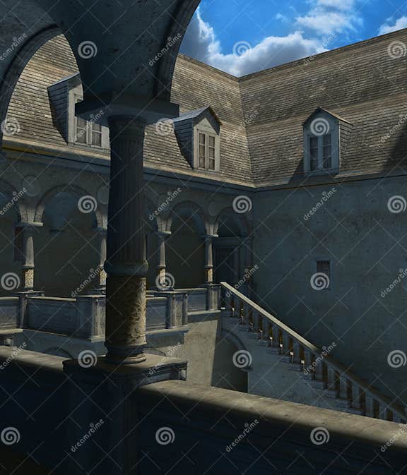 Beautiful Castle Courtyard Backdrop in Europe Stock Illustration ...