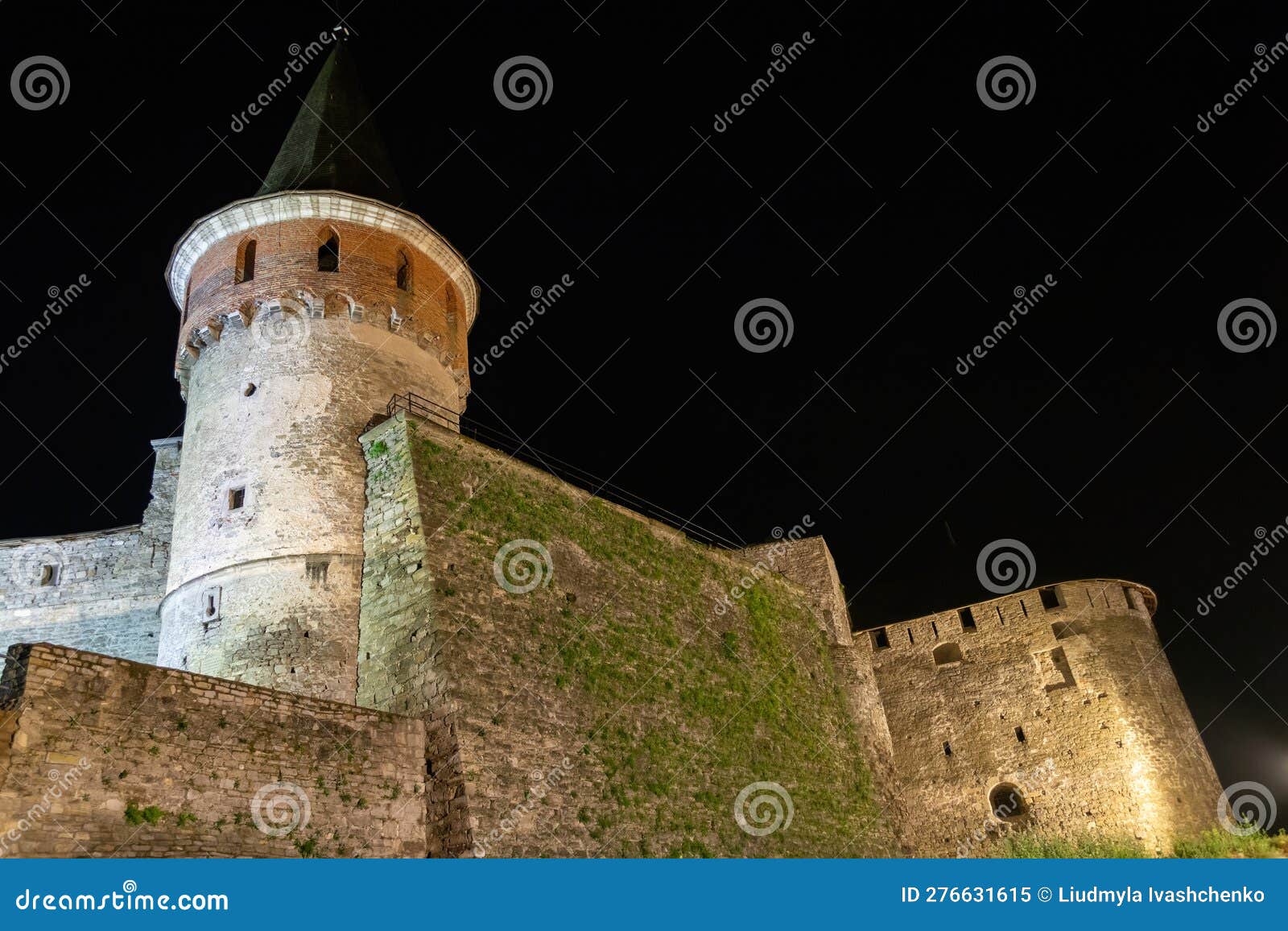 Beautiful Castle Tower at Night. Natural Stone Texture Stock Image ...