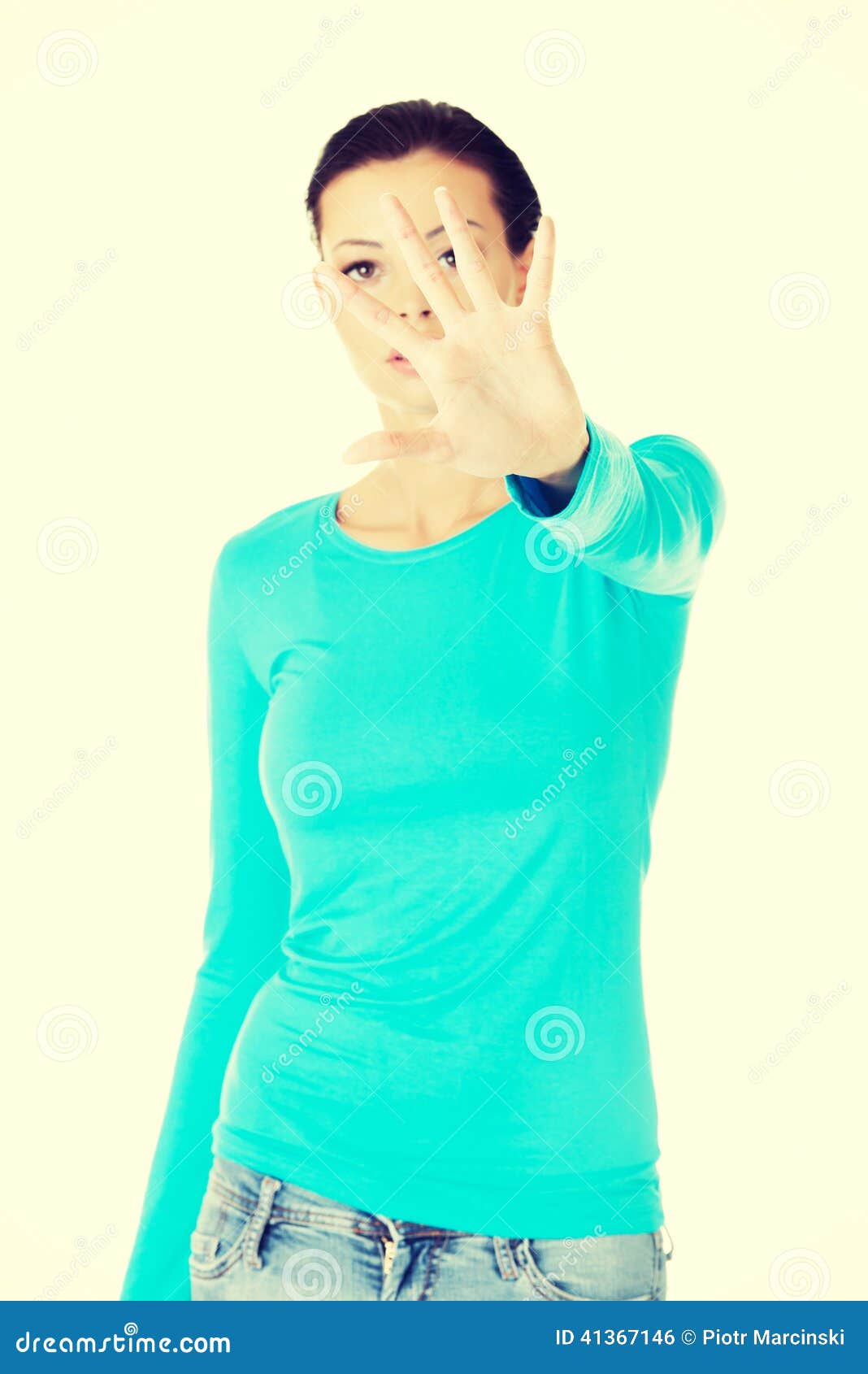 Beautiful Casual Woman with Her Hand in Front. Stock Photo - Image of ...