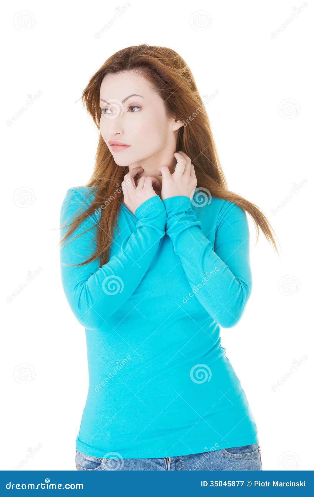 Beautiful Casual Woman Looking on a Side. Stock Image - Image of ...