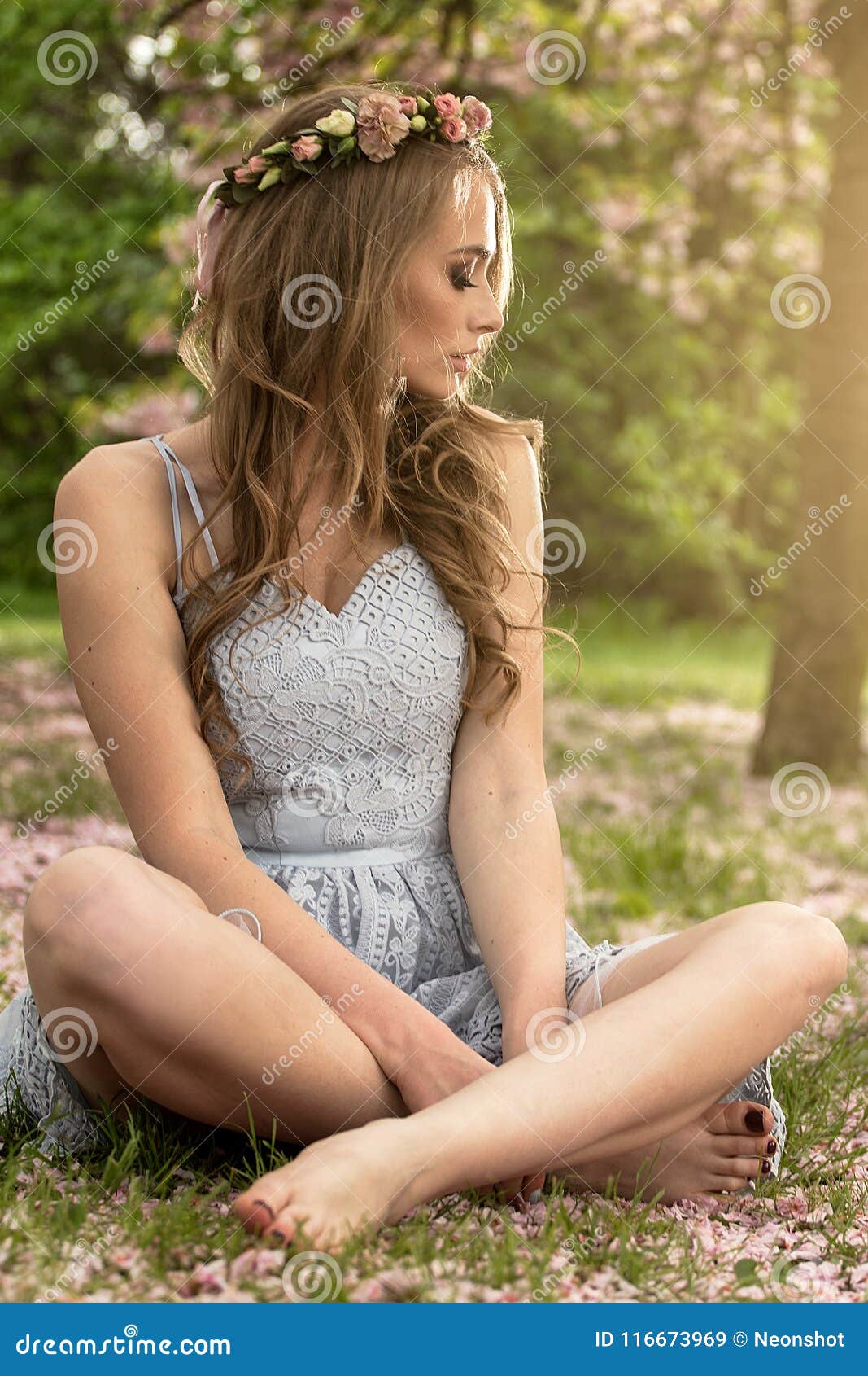 Beautiful Caucasian Blonde Woman In Garden Stock Image Image Of Long