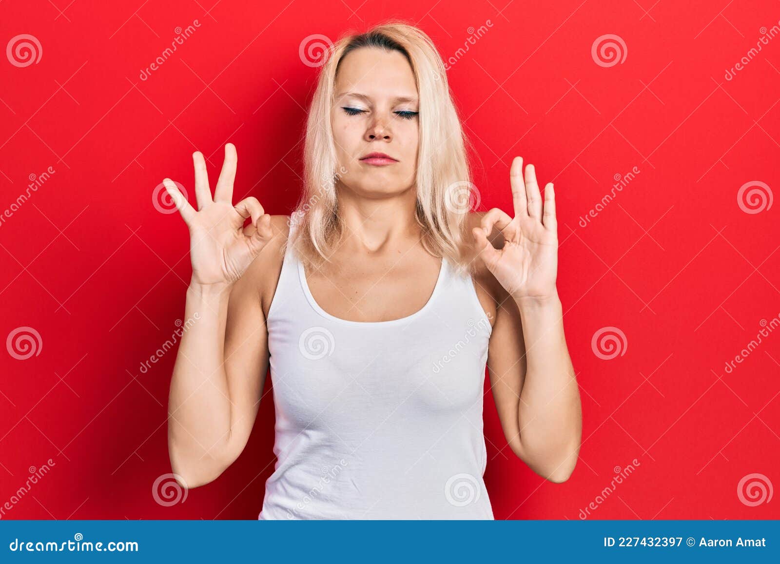 Beautiful Caucasian Blonde Woman Wearing Casual White T Shirt Relax And