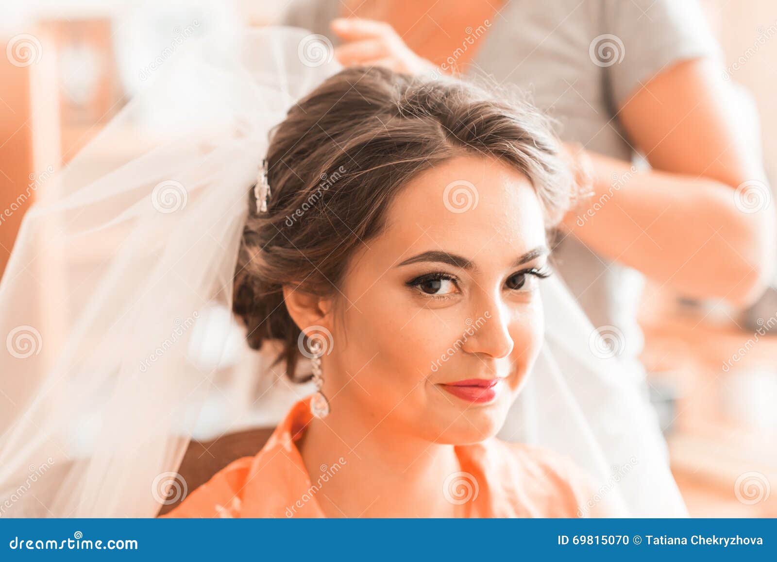 Beautiful Caucasian Bride Getting Ready for the Wedding Ceremony Stock ...