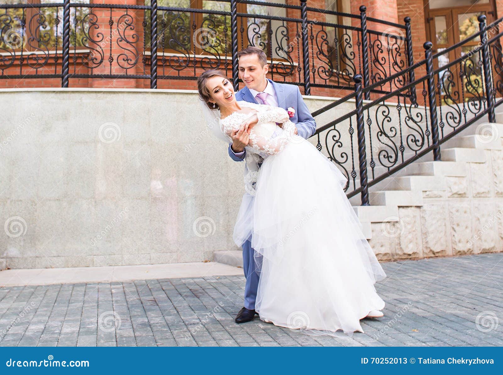 Beautiful Caucasian Couple Just Married and Dancing Their First Dance ...