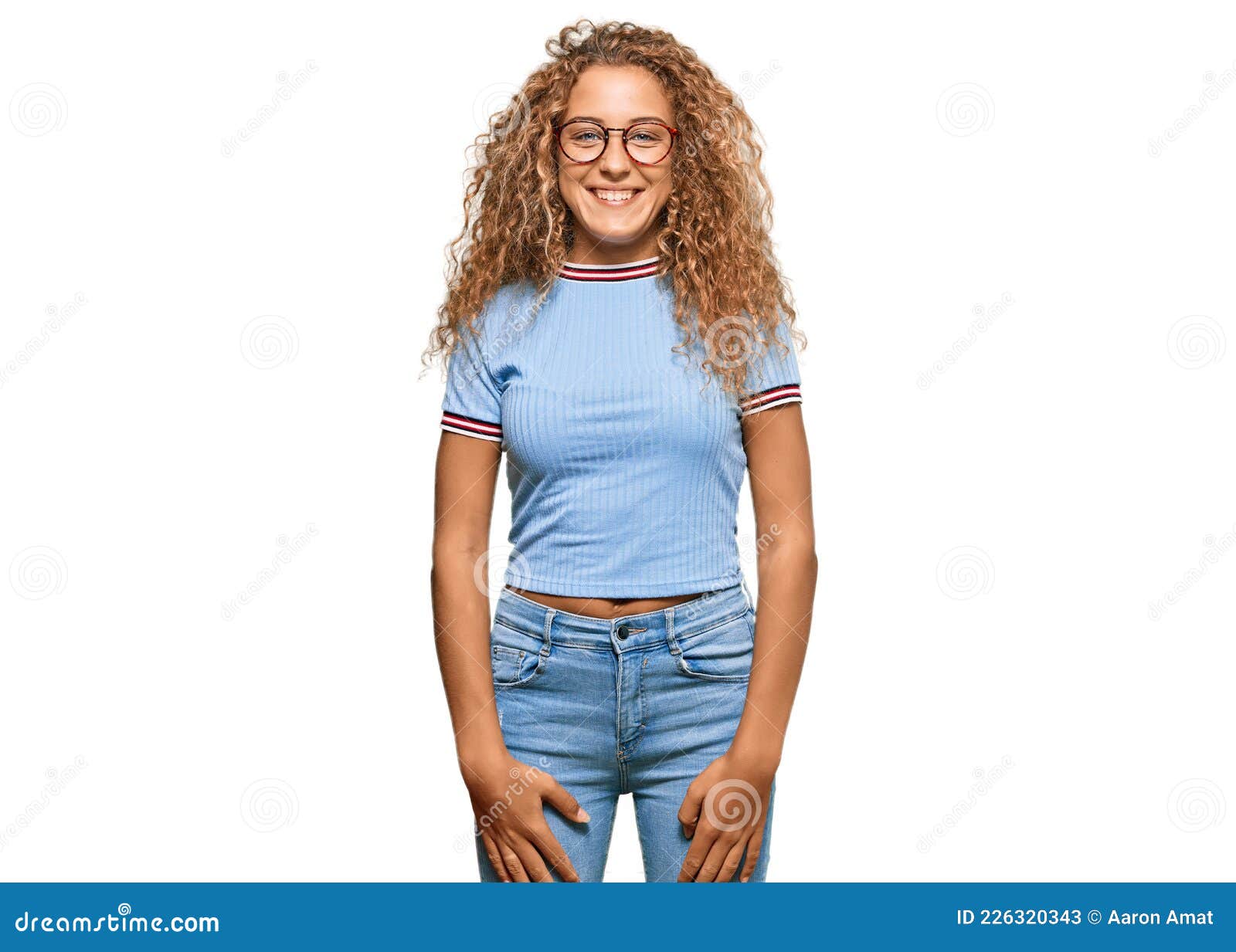 Beautiful Caucasian Teenager Girl Wearing Casual Clothes And Glasses