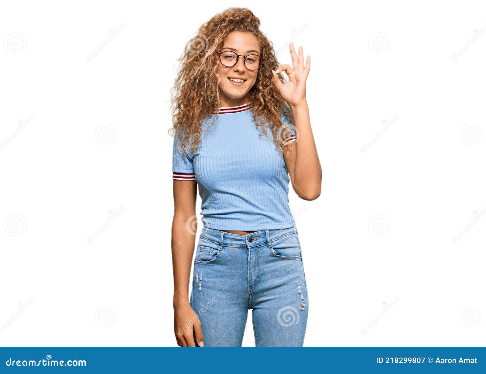 Beautiful Caucasian Teenager Girl Wearing Casual Clothes And Glasses