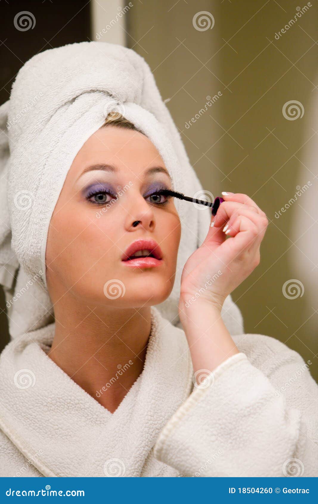 Beautiful Caucasian Woman Doing Makeup Stock Photo - Image of girl ...