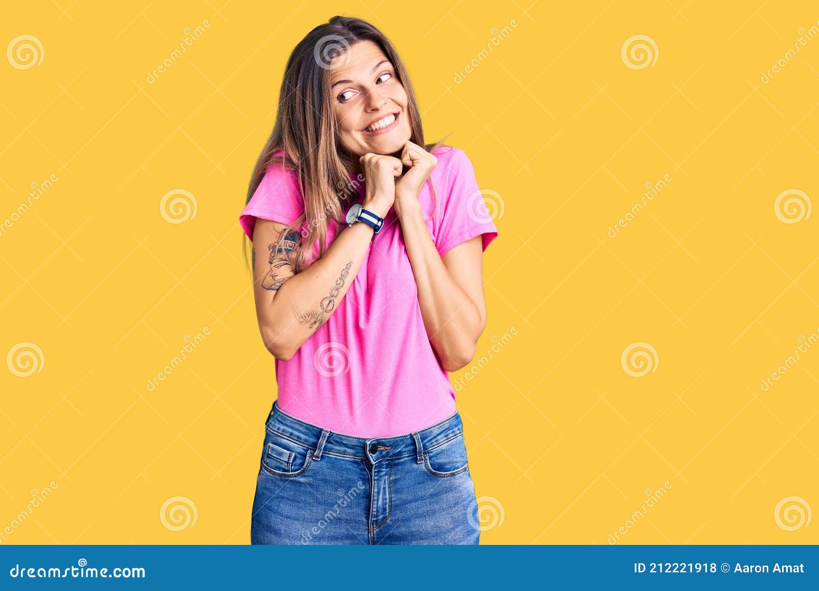 Beautiful Caucasian Woman Wearing Casual Clothes Laughing Nervous And