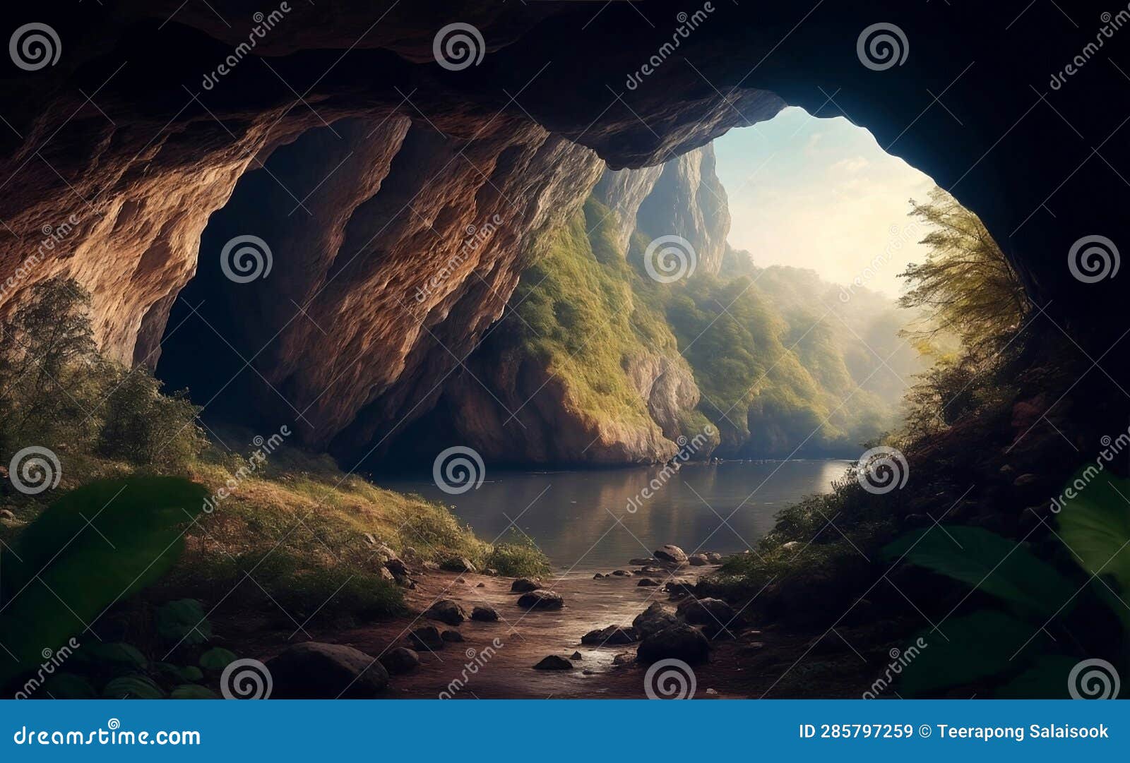 A Beautiful Cave in Nature, Generative AI Illustration Stock ...