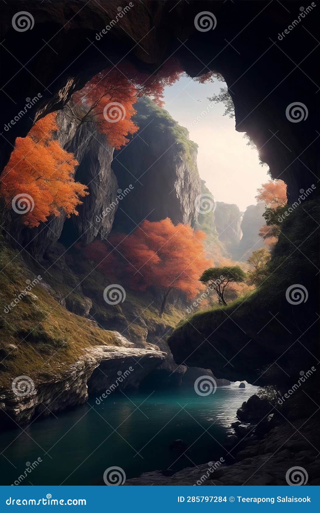 A Beautiful Cave in Nature, Generative AI Illustration Stock ...