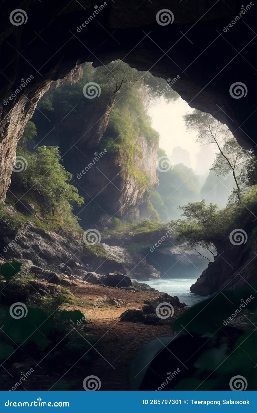 A Beautiful Cave in Nature, Generative AI Illustration Stock ...