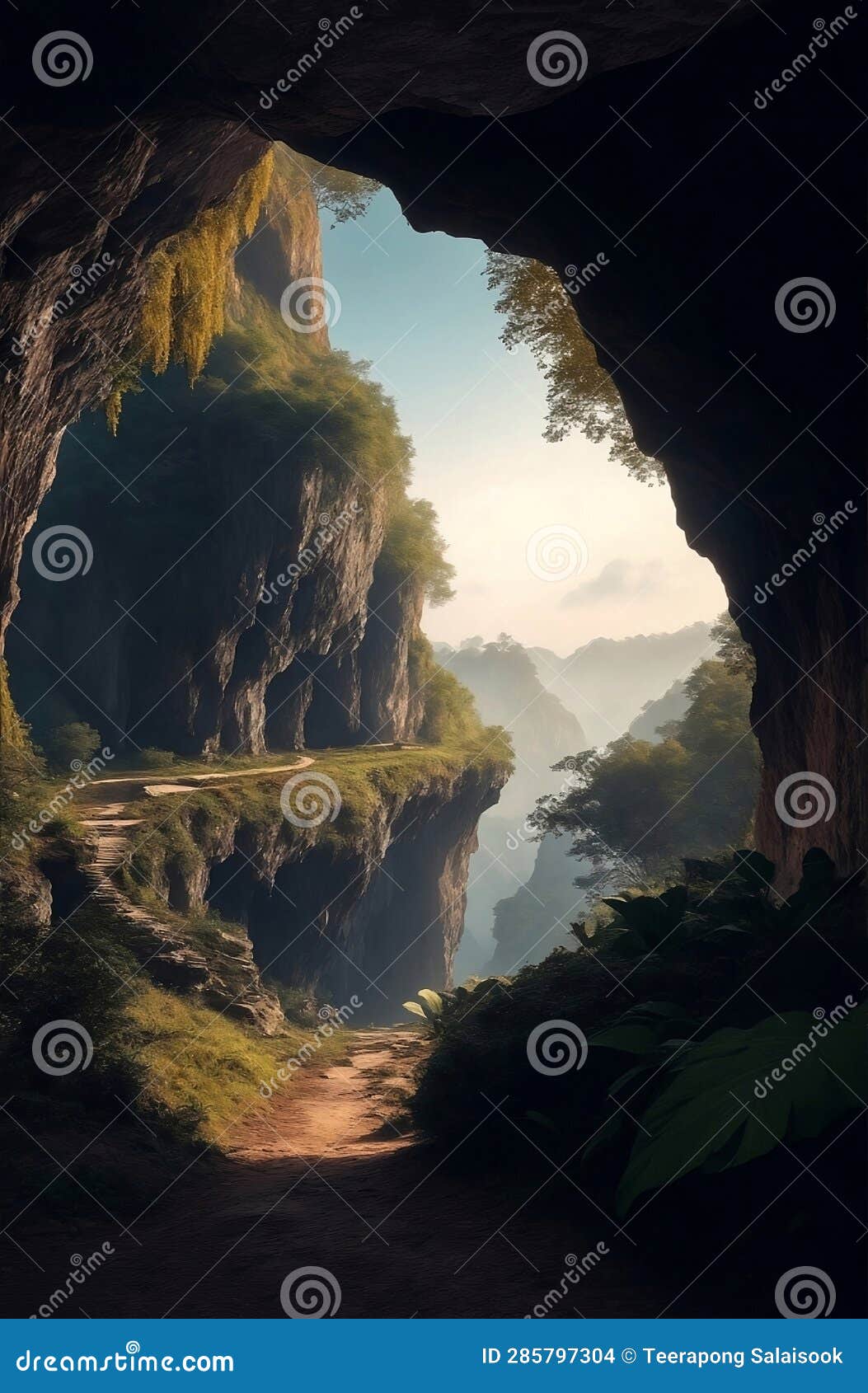 A Beautiful Cave in Nature, Generative AI Illustration Stock ...