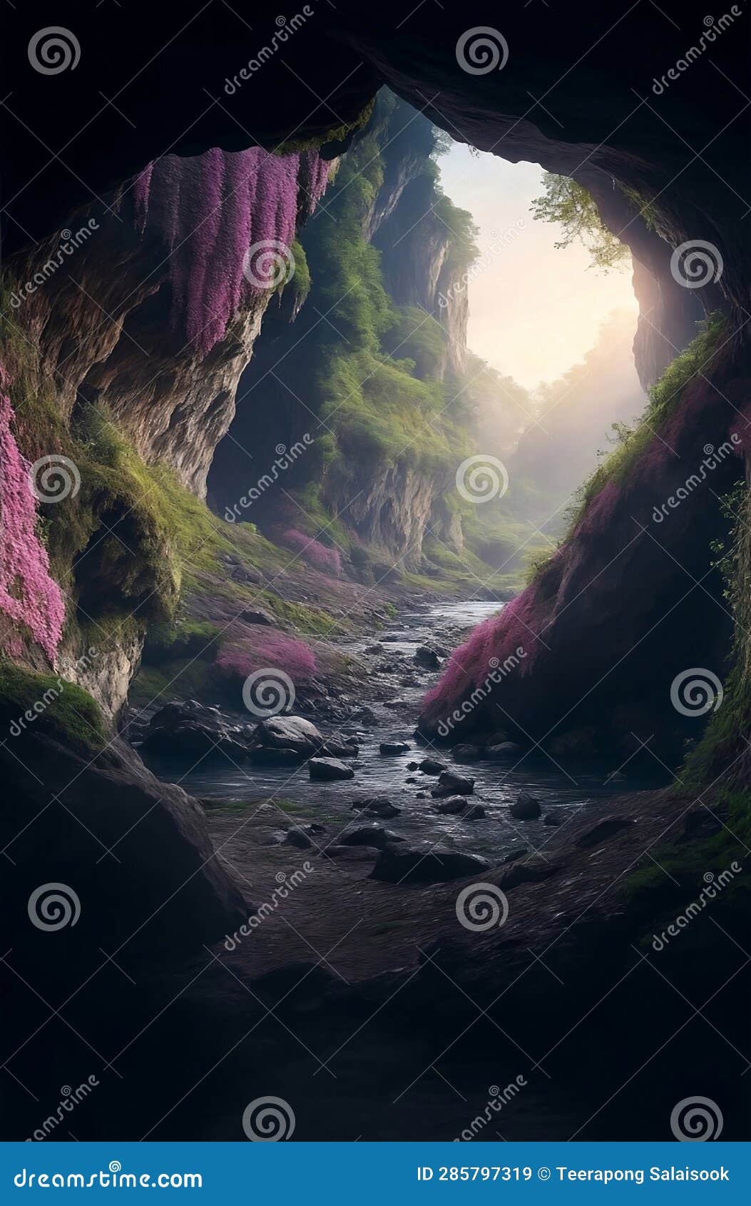 A Beautiful Cave in Nature, Generative AI Illustration Stock ...
