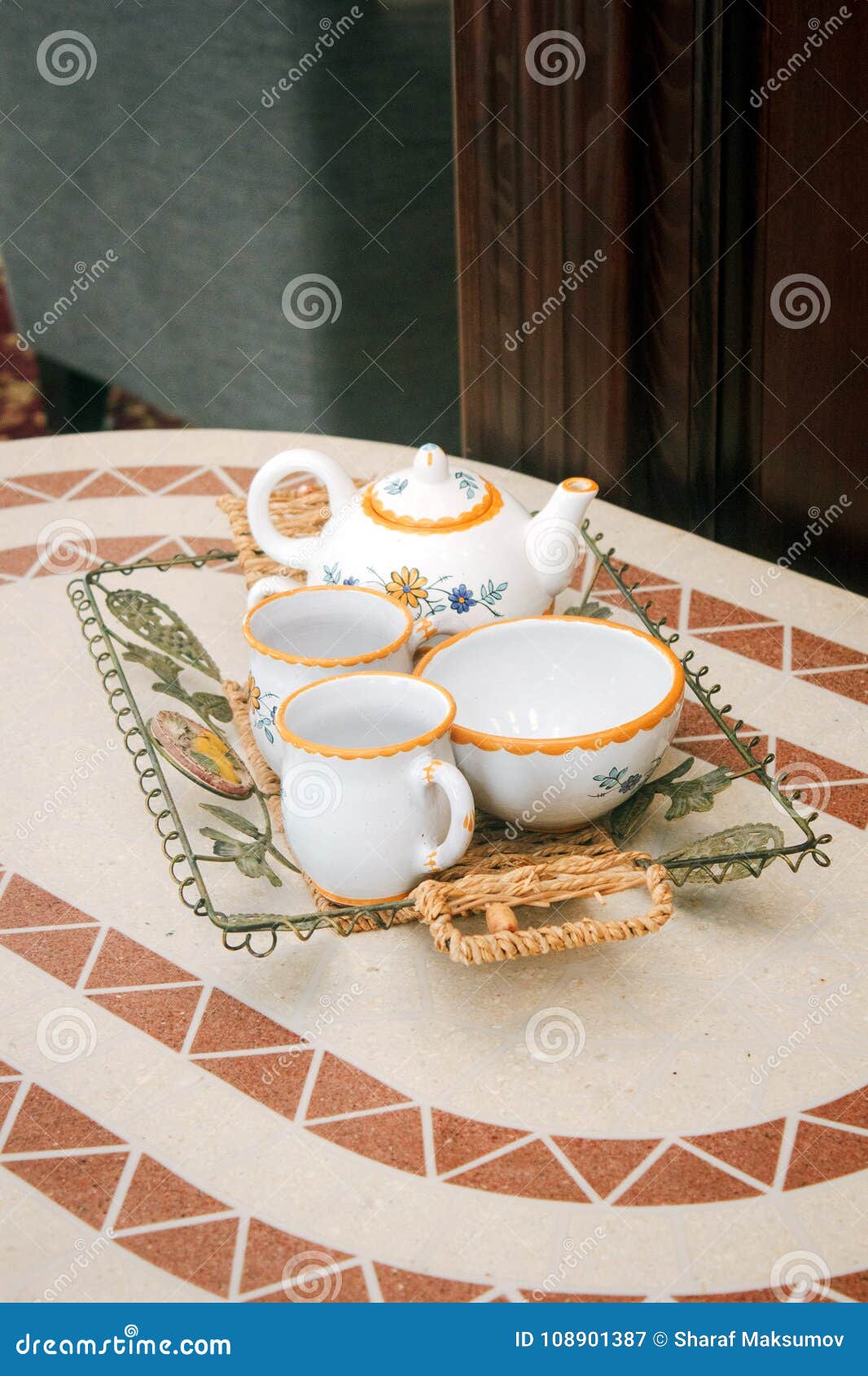 Beautiful Ceramic Tea Set on a Table Stock Image - Image of kitchen ...