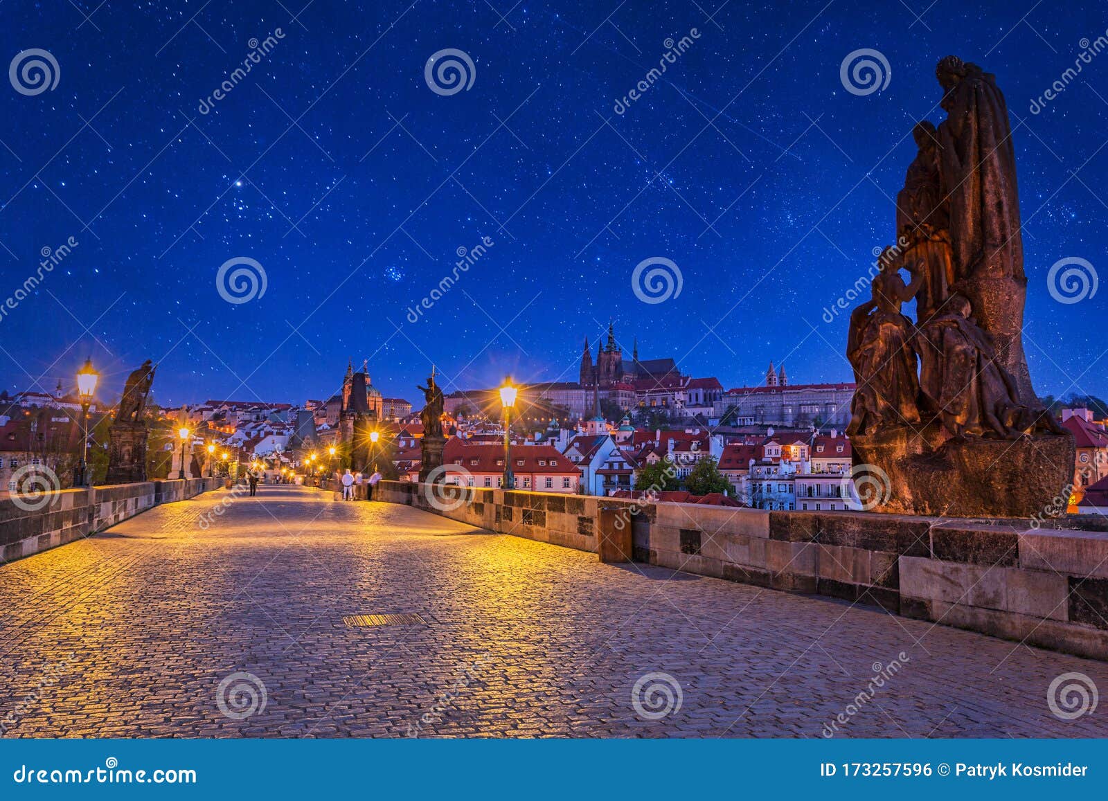 Beautiful Charles Bridge in Prague at Night, Czech Republic Stock Photo ...