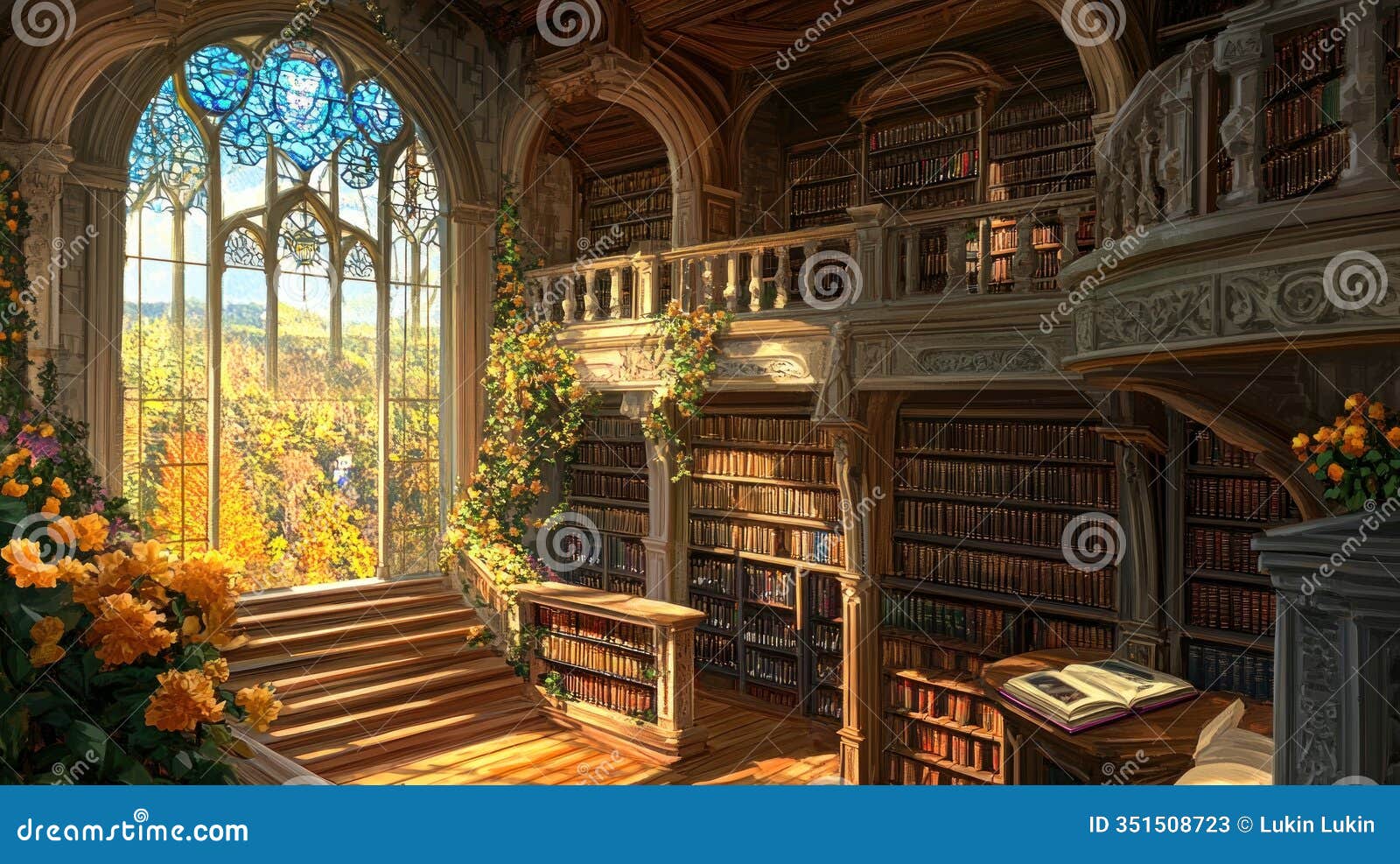 Beautiful and Charming Ancient Library Full of Books. Stock ...