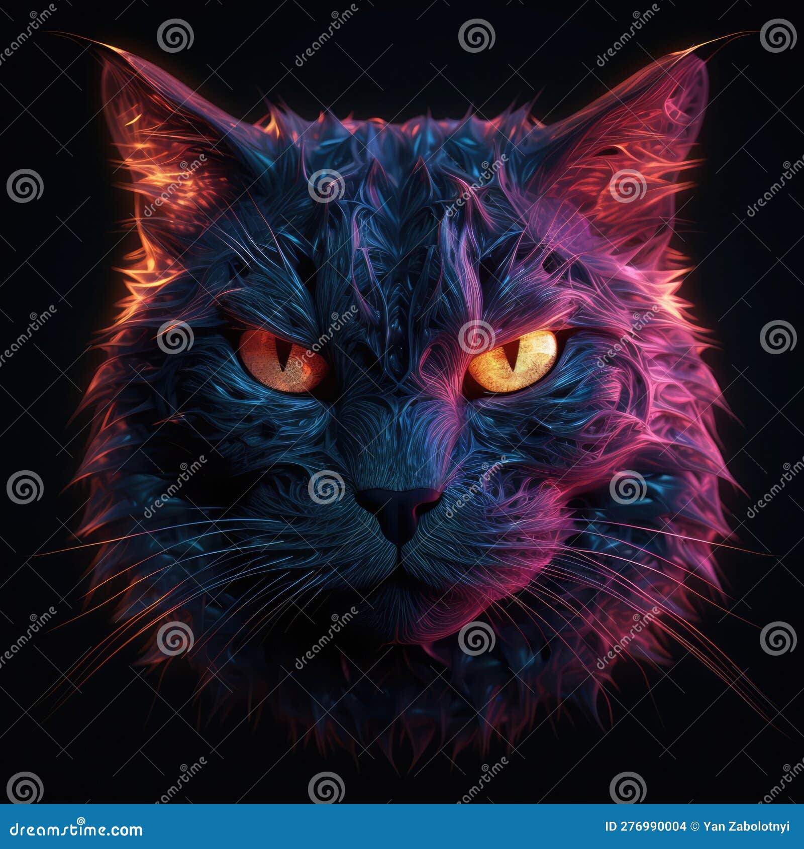 Beautiful Chartreux Face Shape In Red Purple Fire On Black Background ...