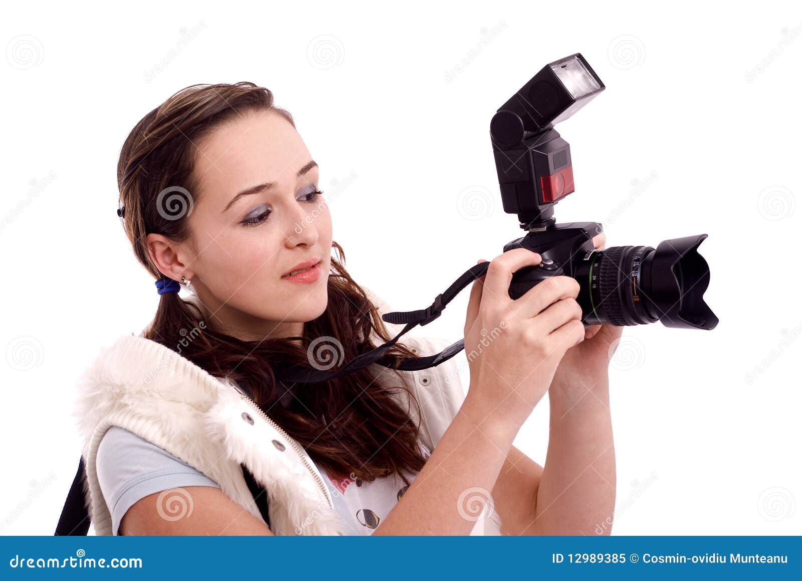 Beautiful Checking Her Photos Stock Image - Image of casual, happy ...