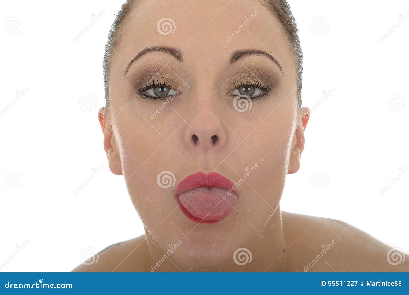 Beautiful Cheeky Young Caucasian Woman Sticking Out Her Tongue L Stock
