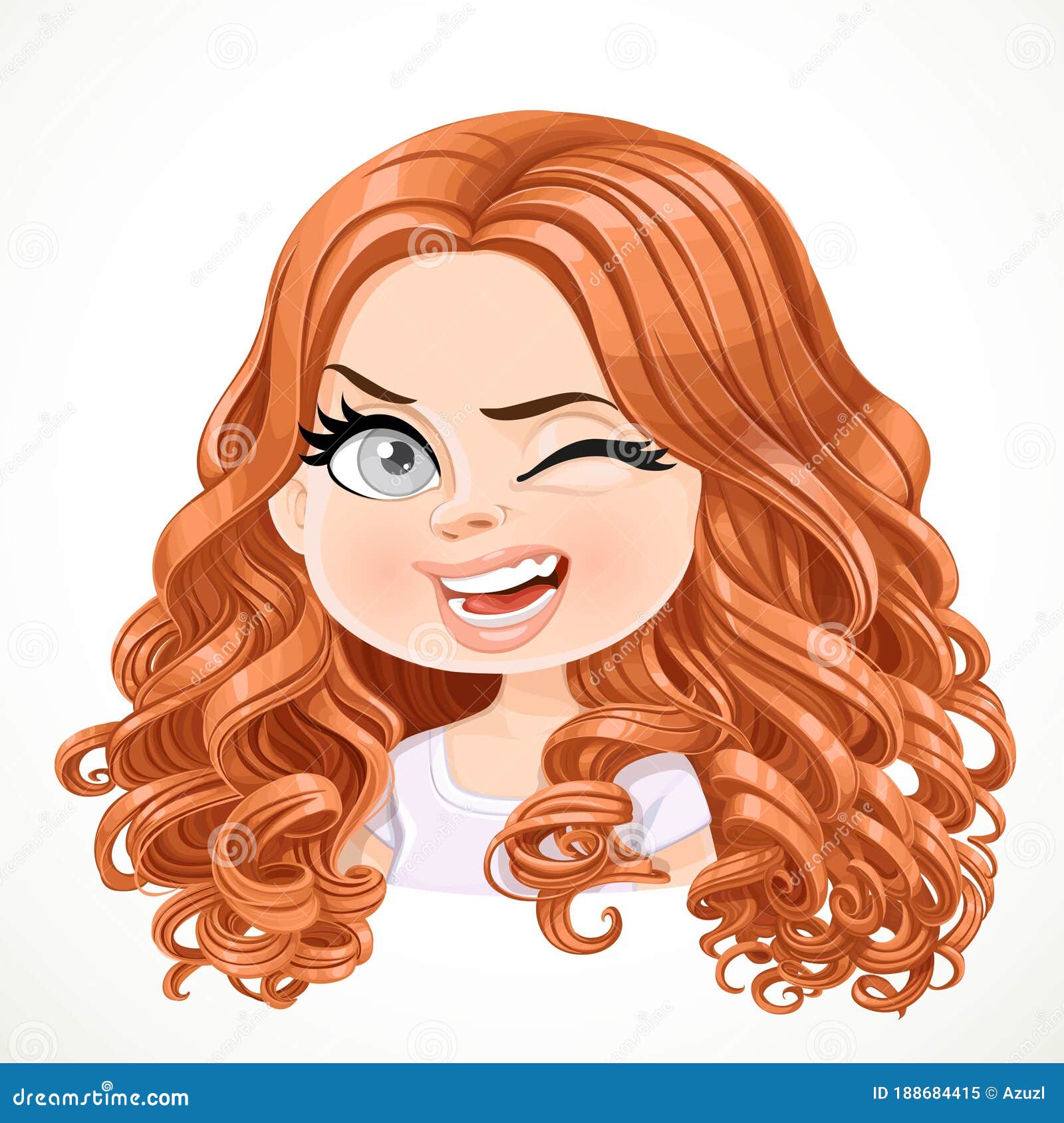 Beautiful Cheerily Winking Cartoon Brunette Girl With Brown Hair