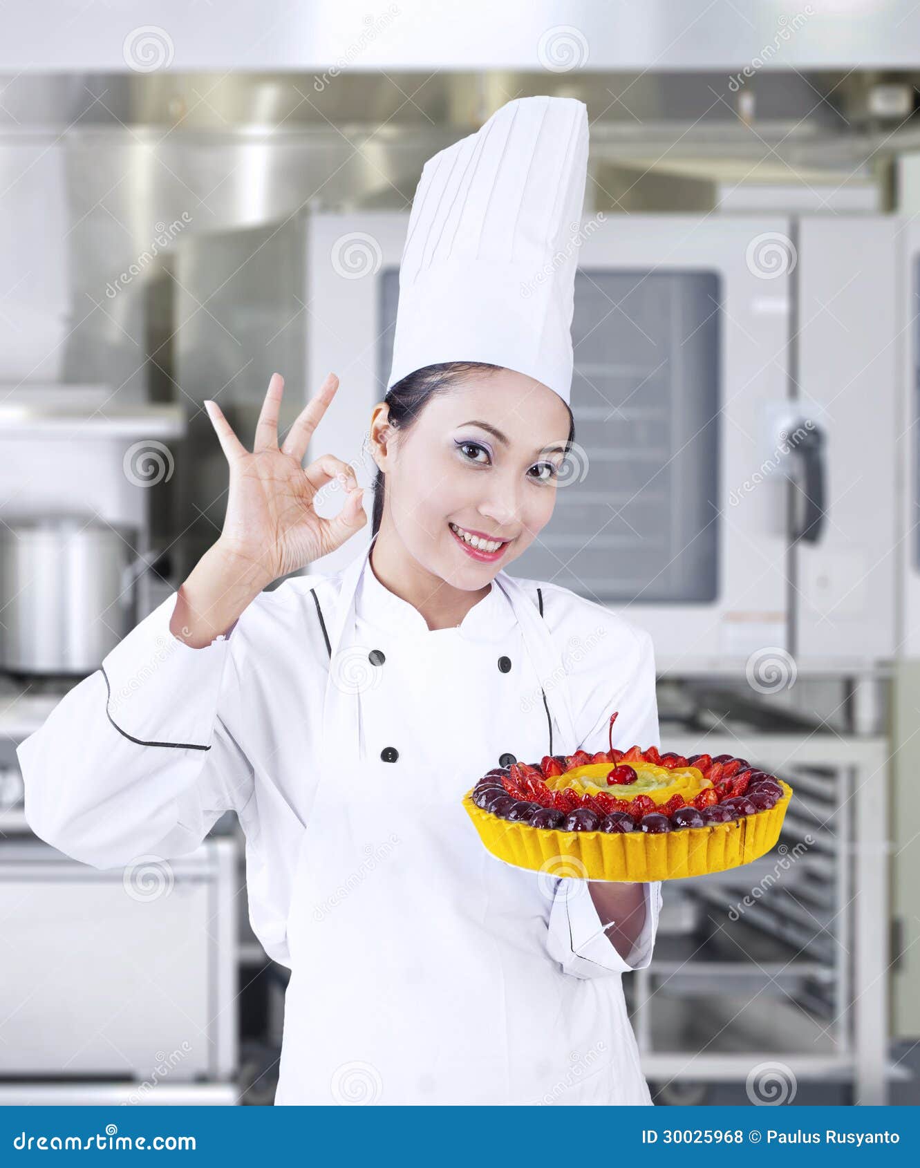 Chef Holding Delicious Cake at Work Stock Photo - Image of hispanic ...