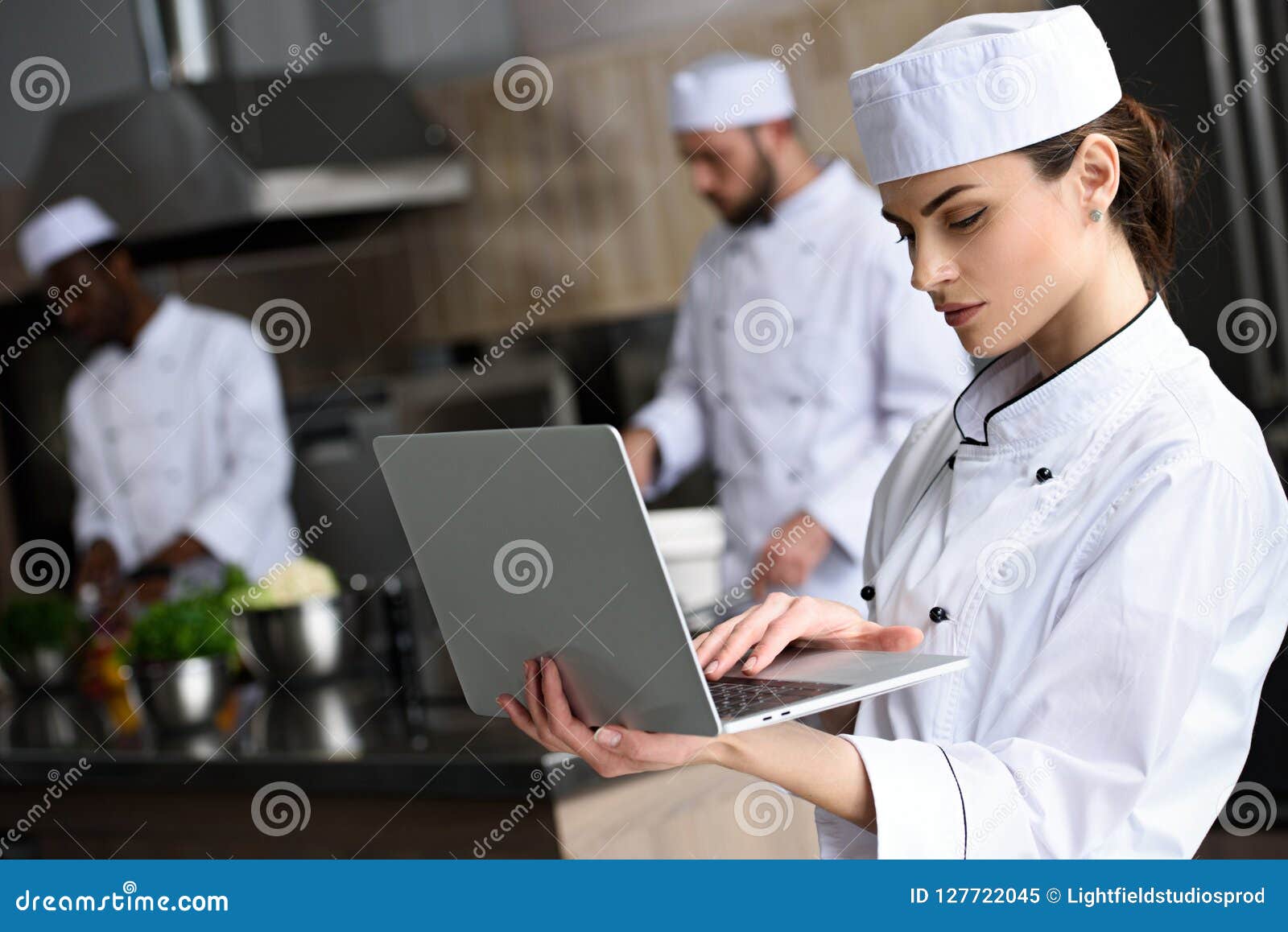 Beautiful Chef Using Laptop Stock Image - Image of restaurant ...