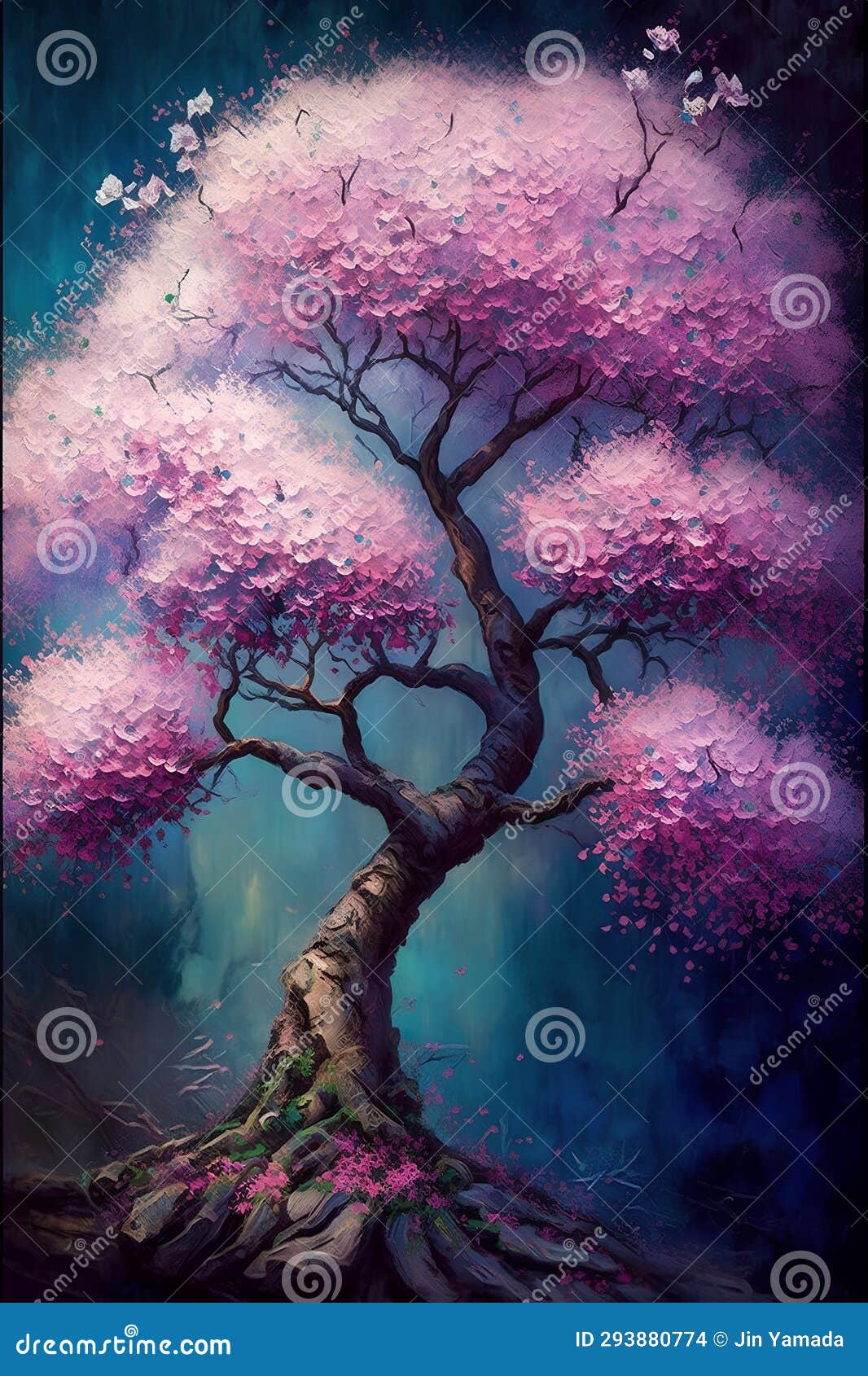 Beautiful Cherry Blossom Tree in the Forest. Digital Painting Stock ...