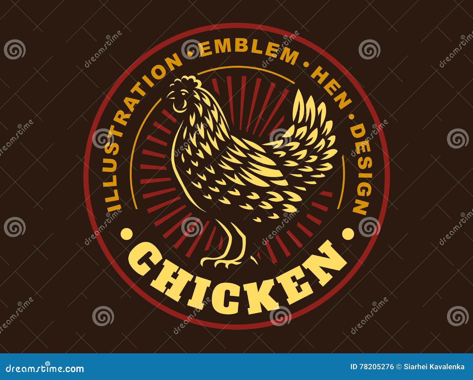 Beautiful Chicken Emblem on Dark Background Stock Vector - Illustration ...