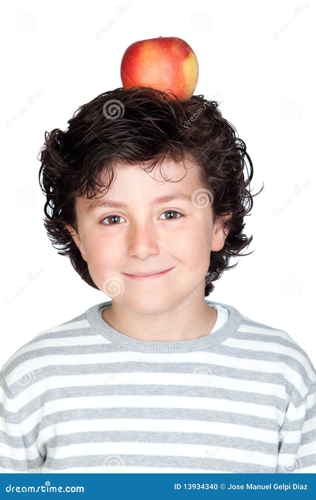 Beautiful Child with a Apple on His Head Stock Photo - Image of happy ...