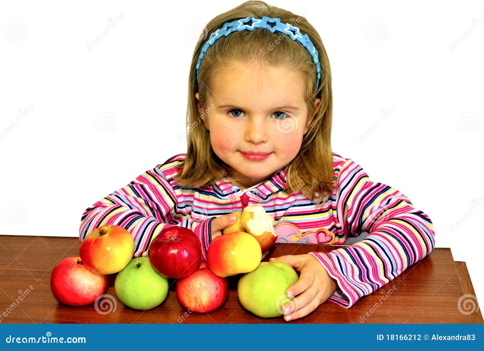 The Beautiful Child Eats Beautiful Apples Stock Photo - Image of girl ...
