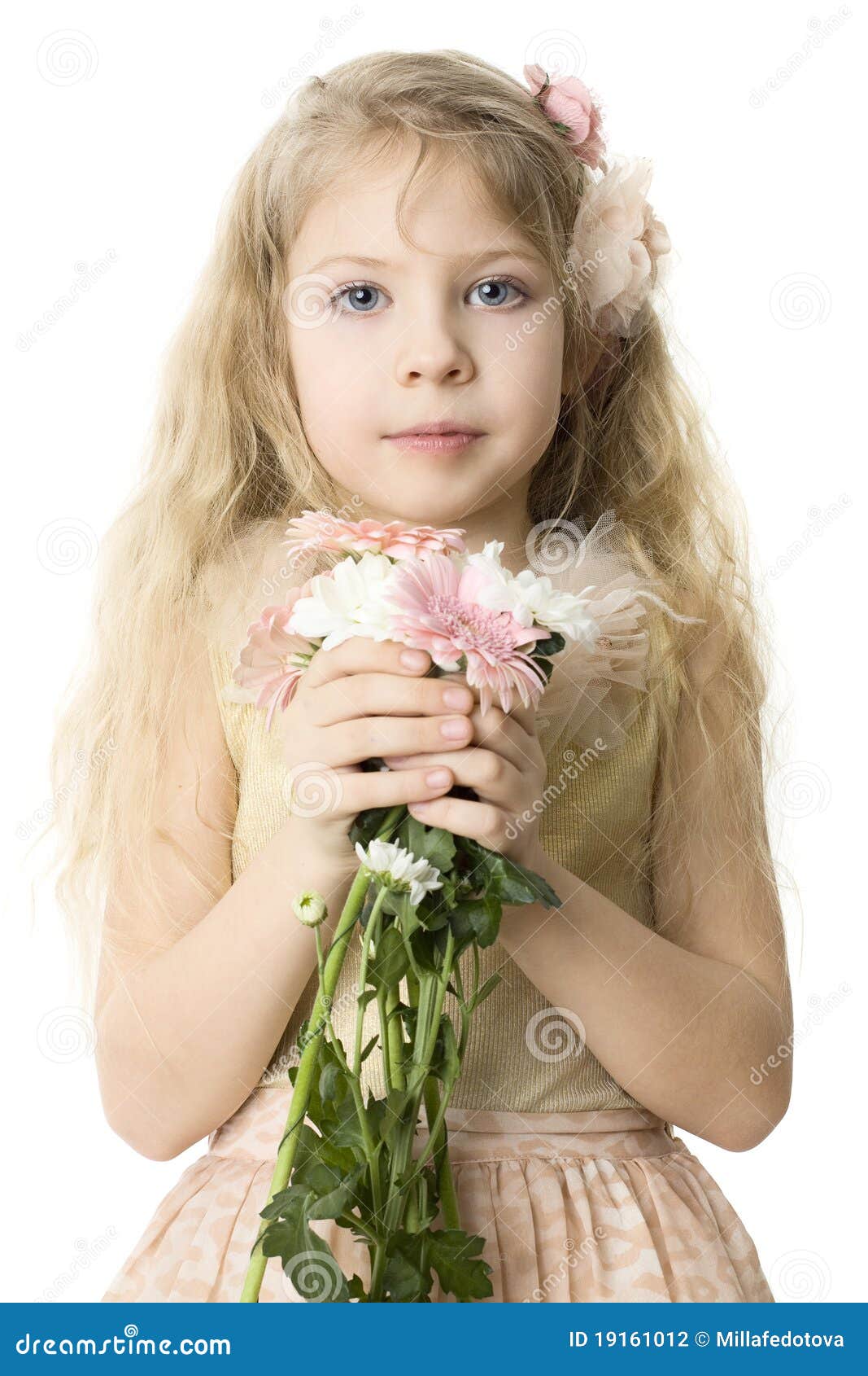 Beautiful Child with Spring Flowers Stock Photo - Image of blonde, face ...