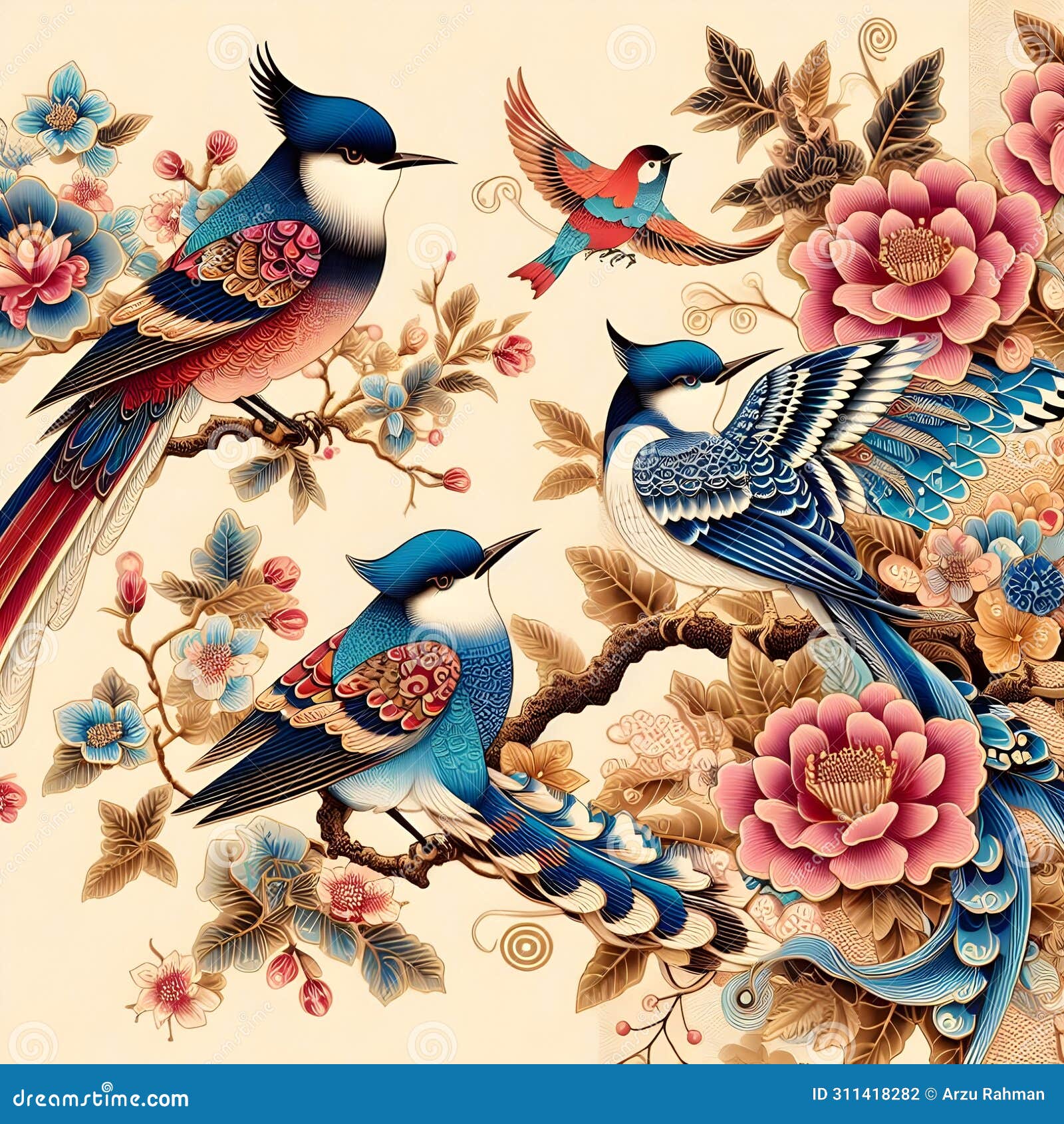Beautiful Chinese Bird Artwork Stock Illustration - Illustration of ...